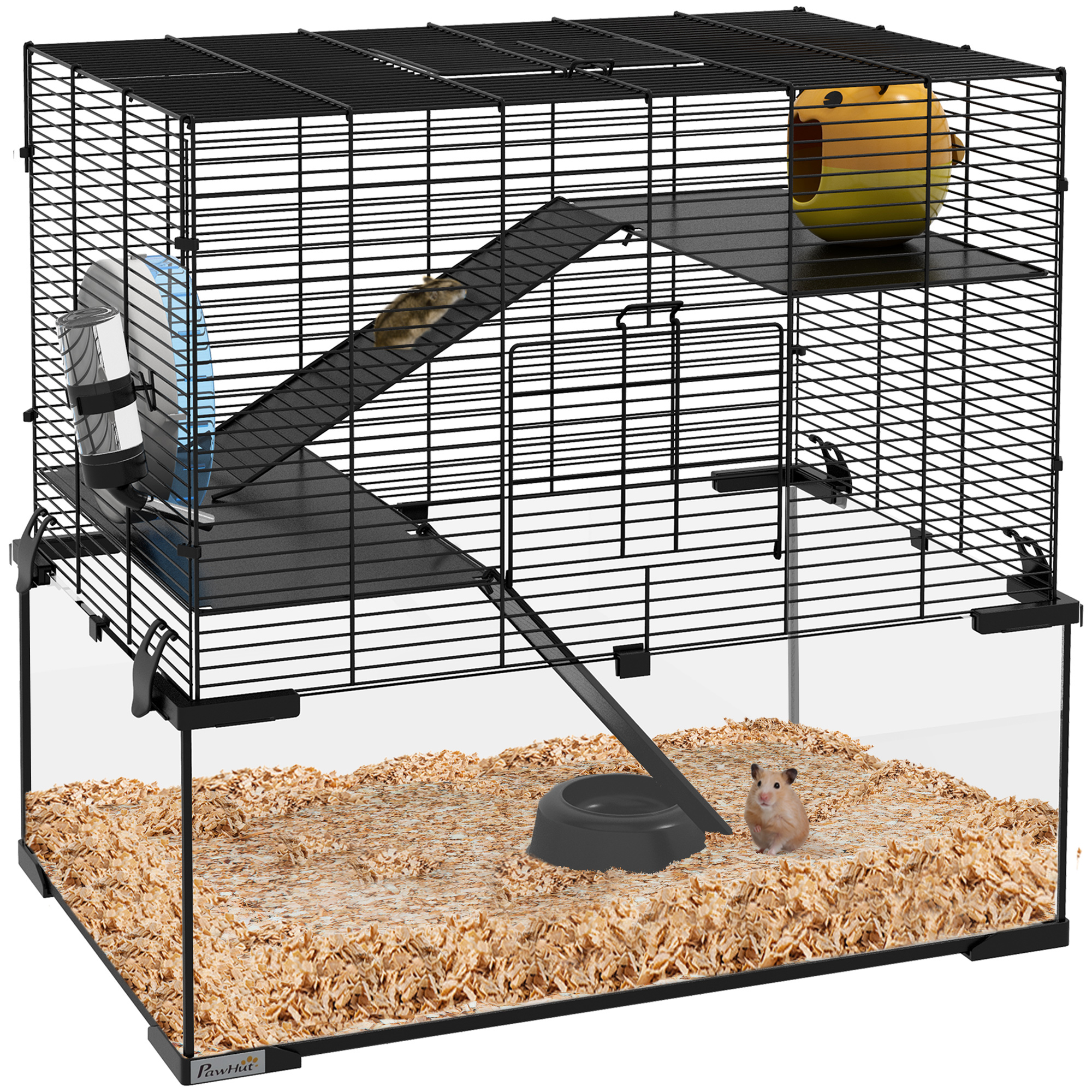 3 Tiers Hamster Cage, Gerbil Cage with Deep Glass Bottom, Non-Slip ...