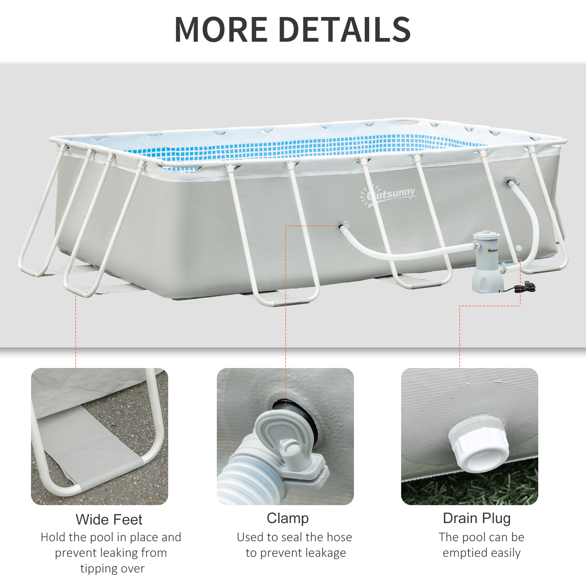Outsunny Steel Frame Pool with Filter Pump, Outdoor Rectangular Frame ...