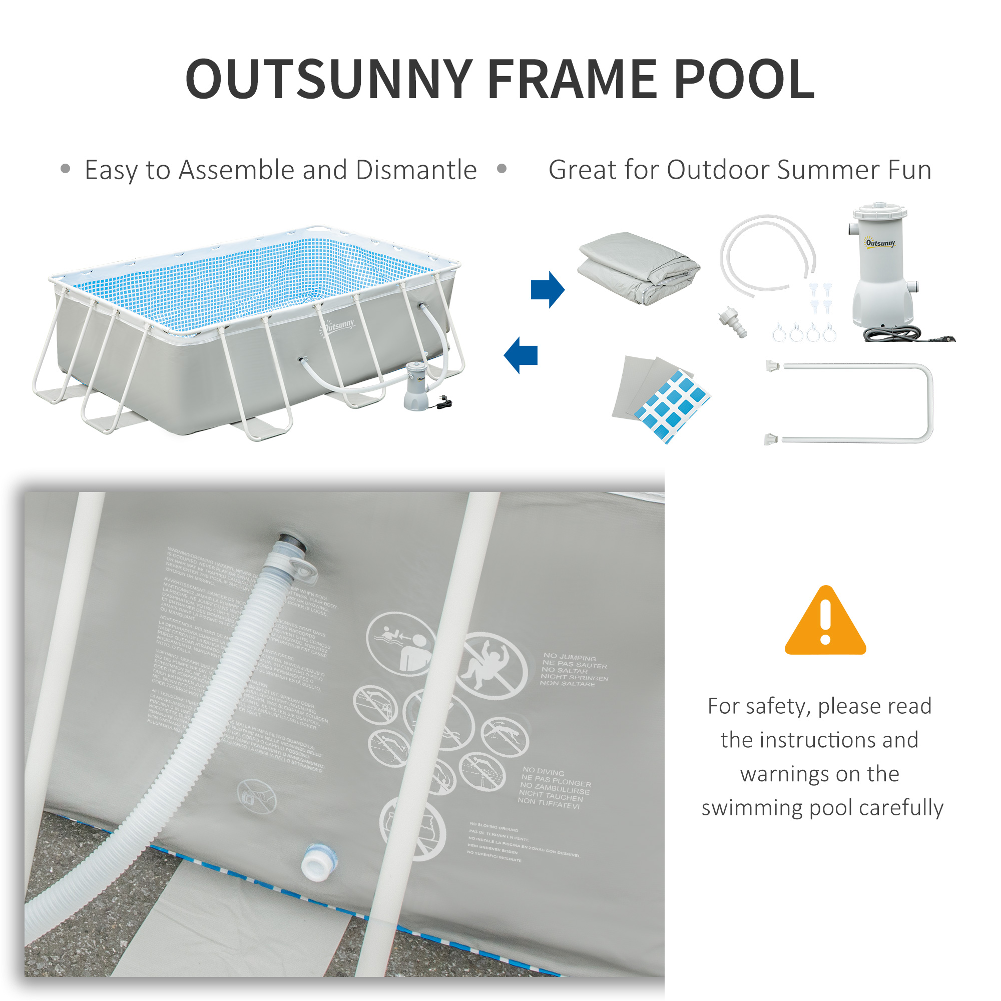 Outsunny Steel Frame Pool with Filter Pump, Outdoor Rectangular Frame ...