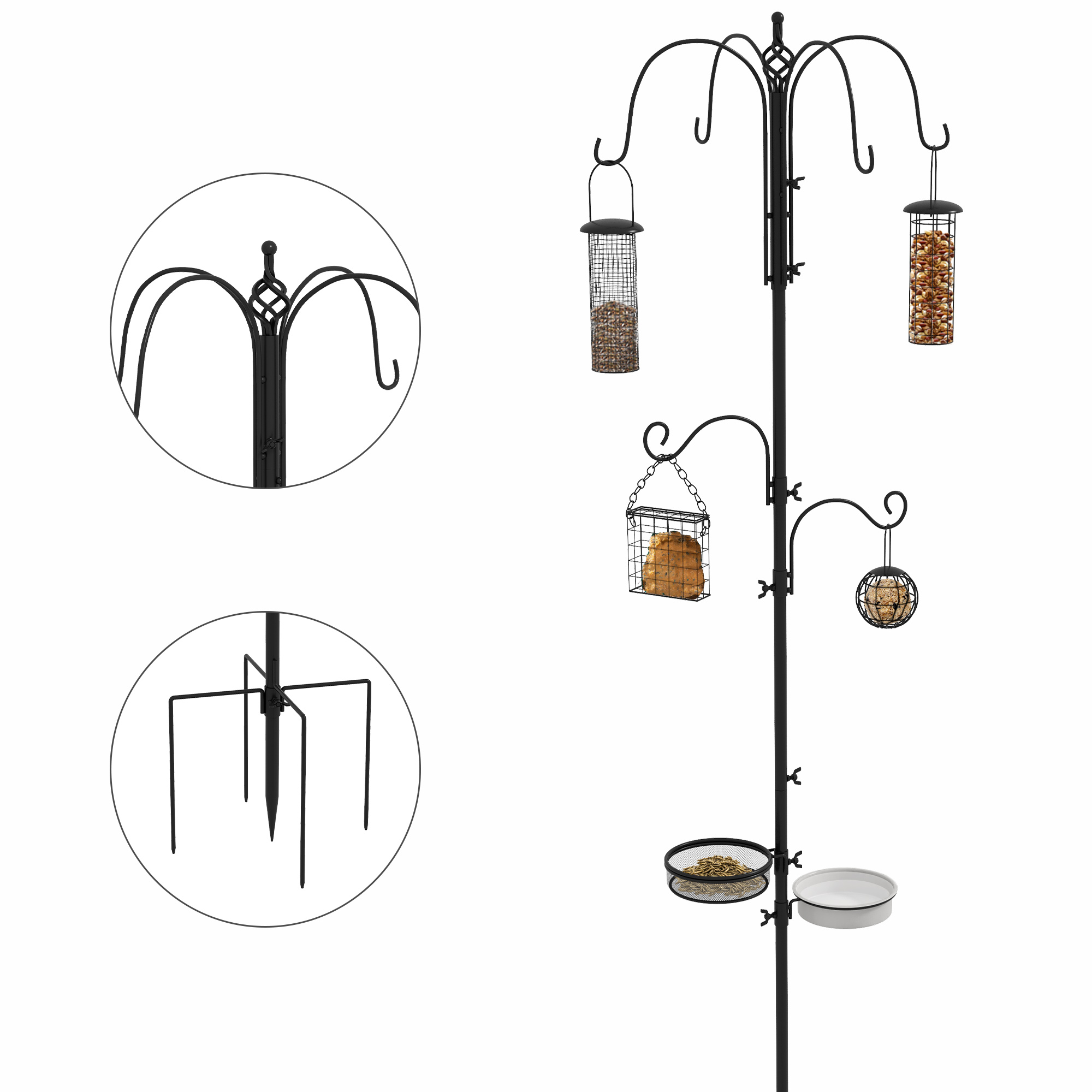 Bird Feeding Station Kit, Wild Bird Feeder Pole with 6 Hooks, 4 Hanging ...