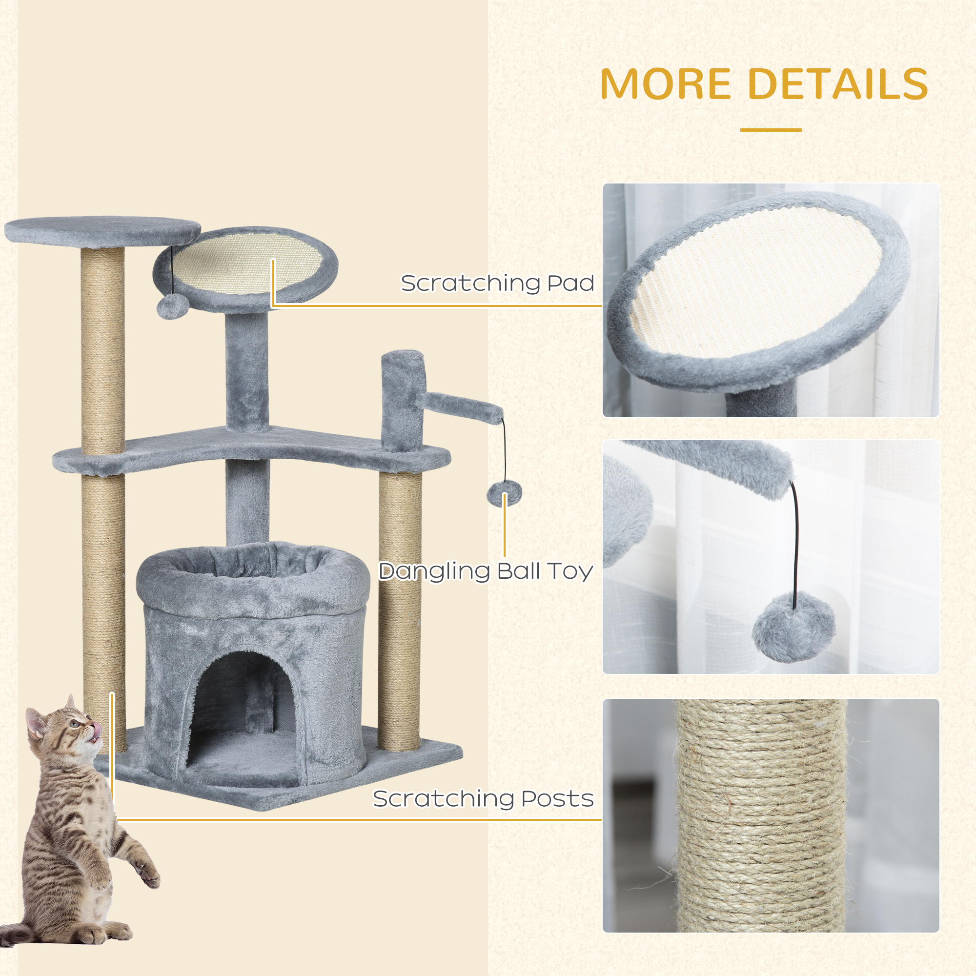 Cat Tree Tower Kitten Activity Center Scratching Post with Condo Bed ...
