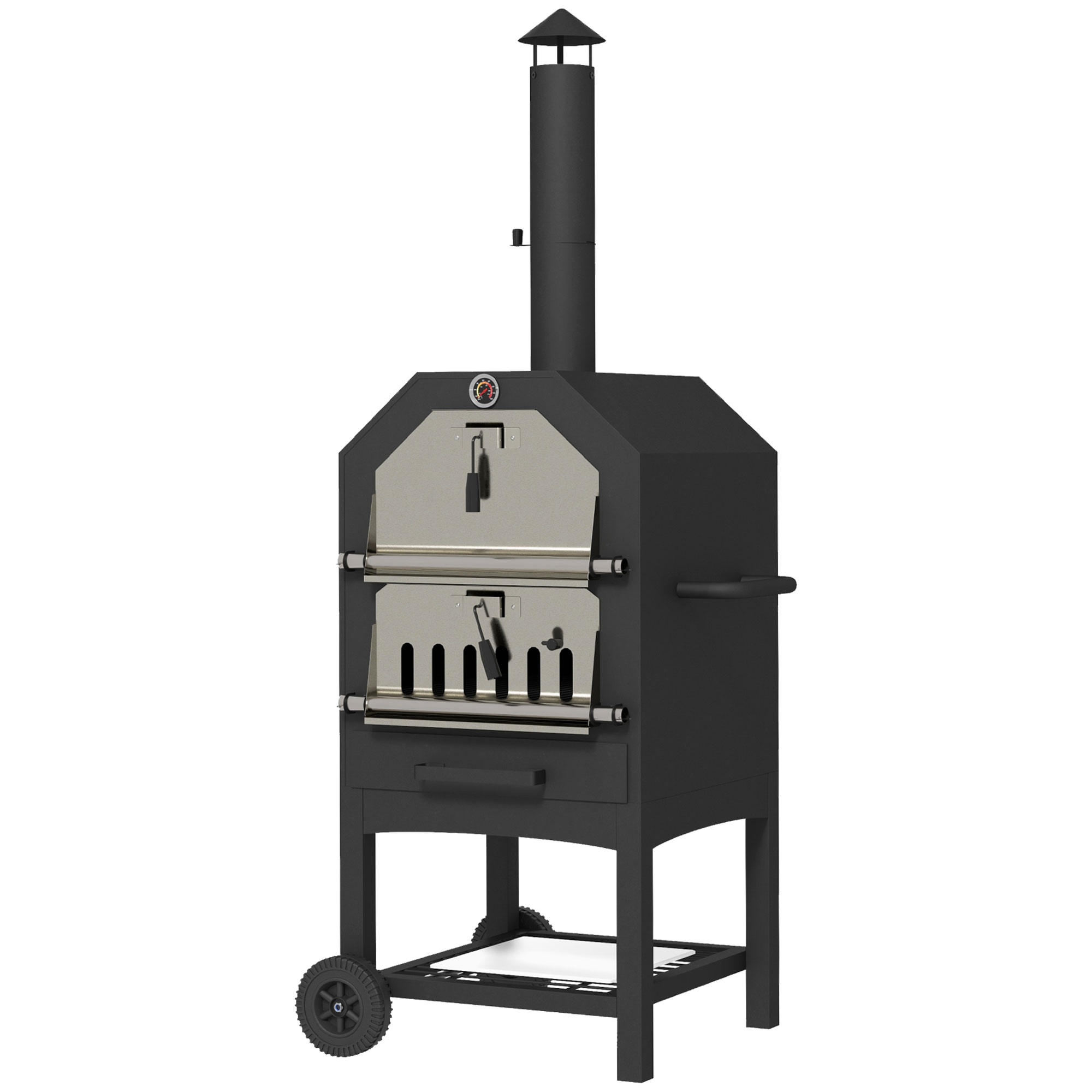 Steel 3-Tier Outdoor Pizza Oven Charcoal BBQ Grill, Black on Anglia Market