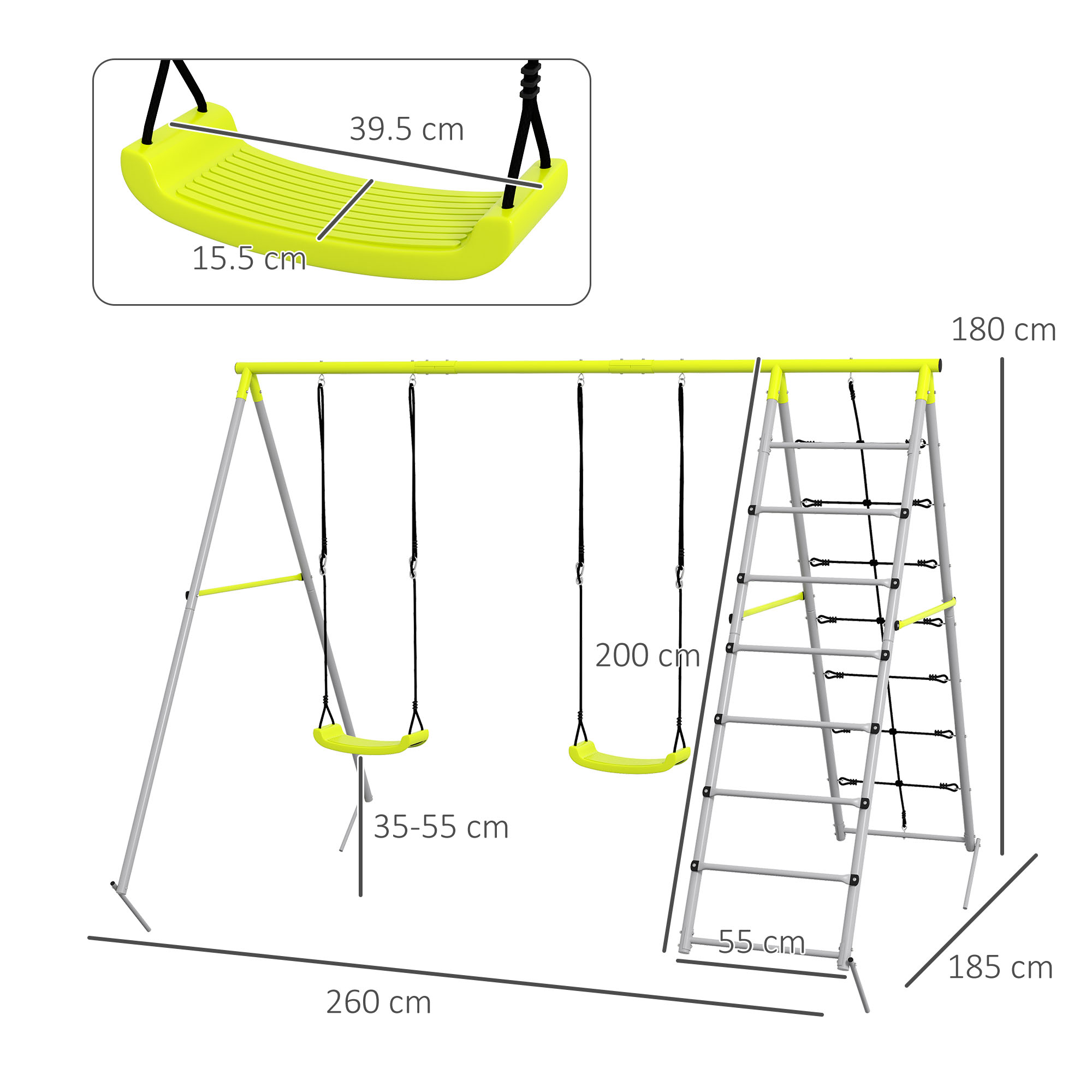Outsunny 4 in 1 Metal Garden Swing Set with Double Swings Climber ...