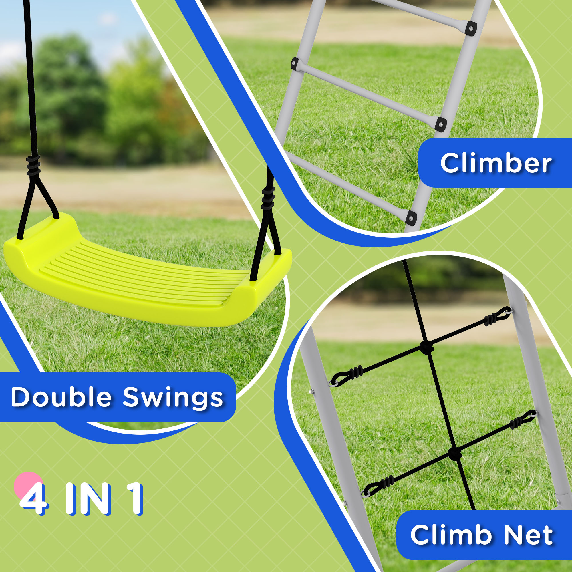 Outsunny 4 in 1 Metal Garden Swing Set with Double Swings Climber ...
