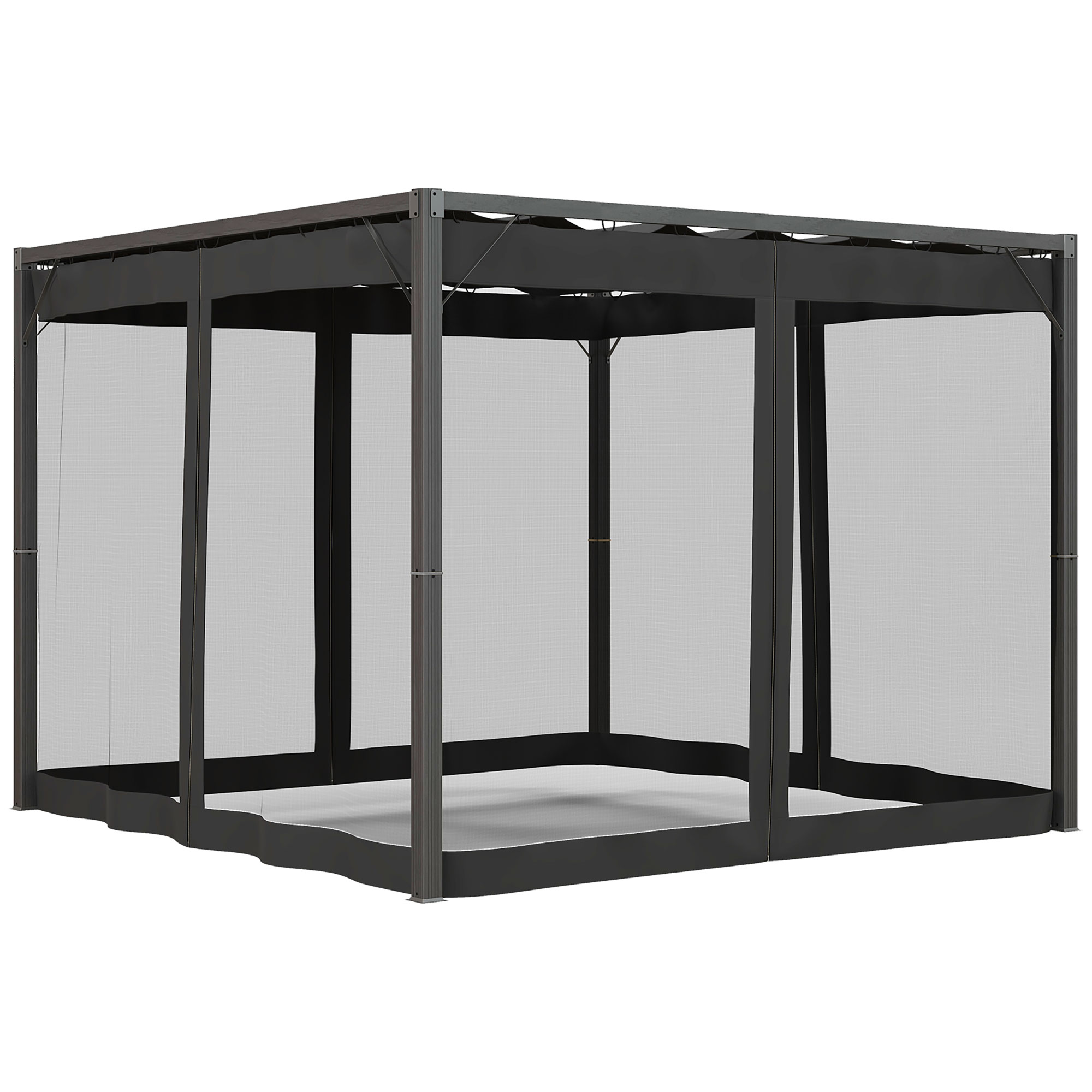 3 x 3m Aluminium Frame Pergola, with Retractable Roof - Dark Grey on ...