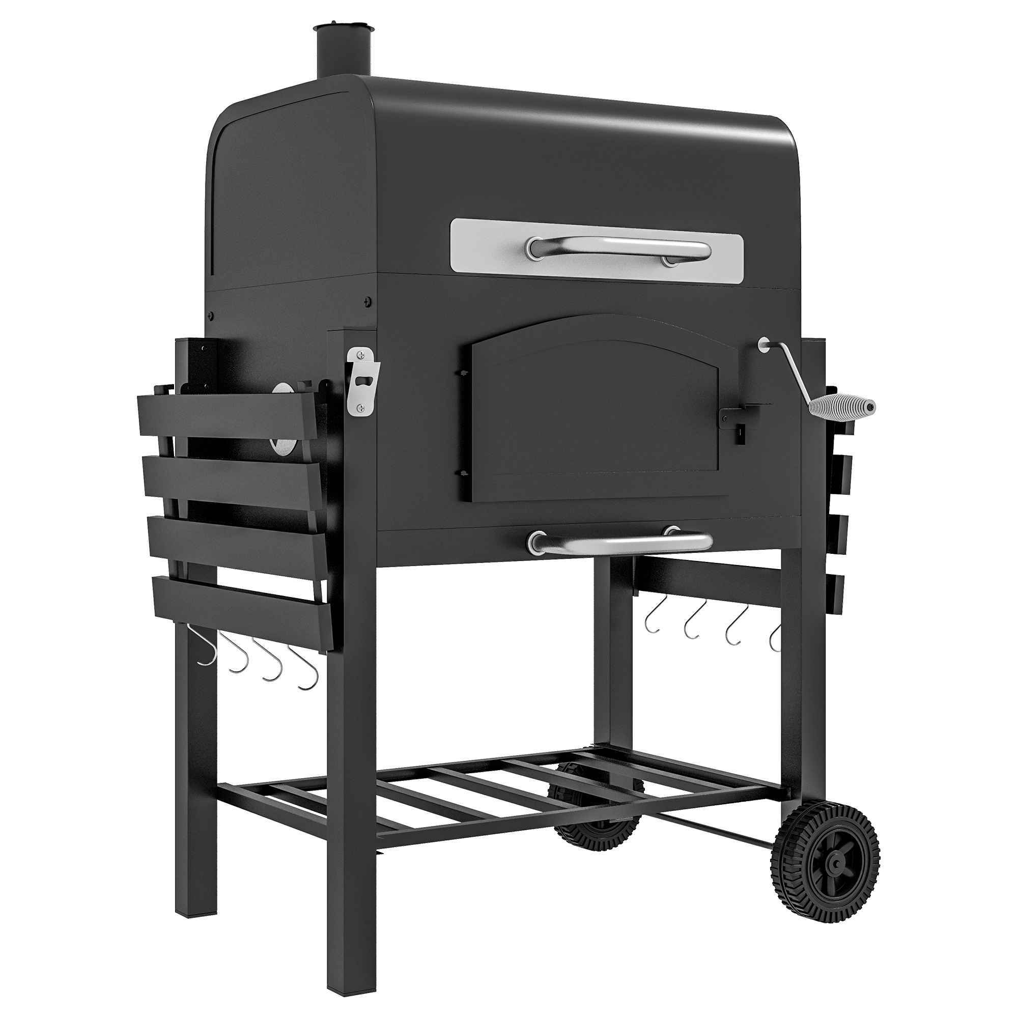 Buy Charcoal Barbecue Grill Trolley Garden Smoker with Shelves ...