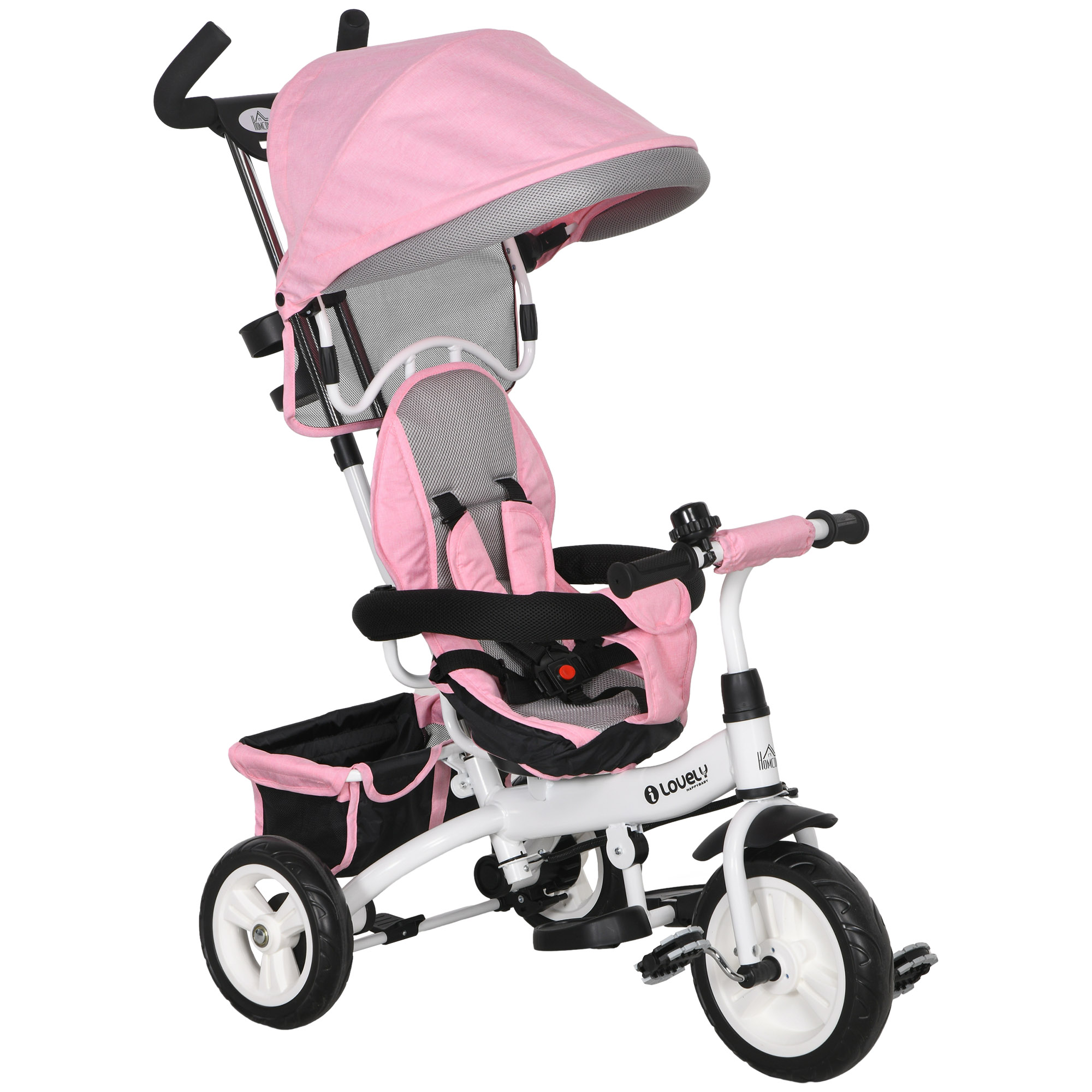 6 in 1 Kids Trike Push Bike w/ Push Handle, Canopy, 5-point Safety Belt ...