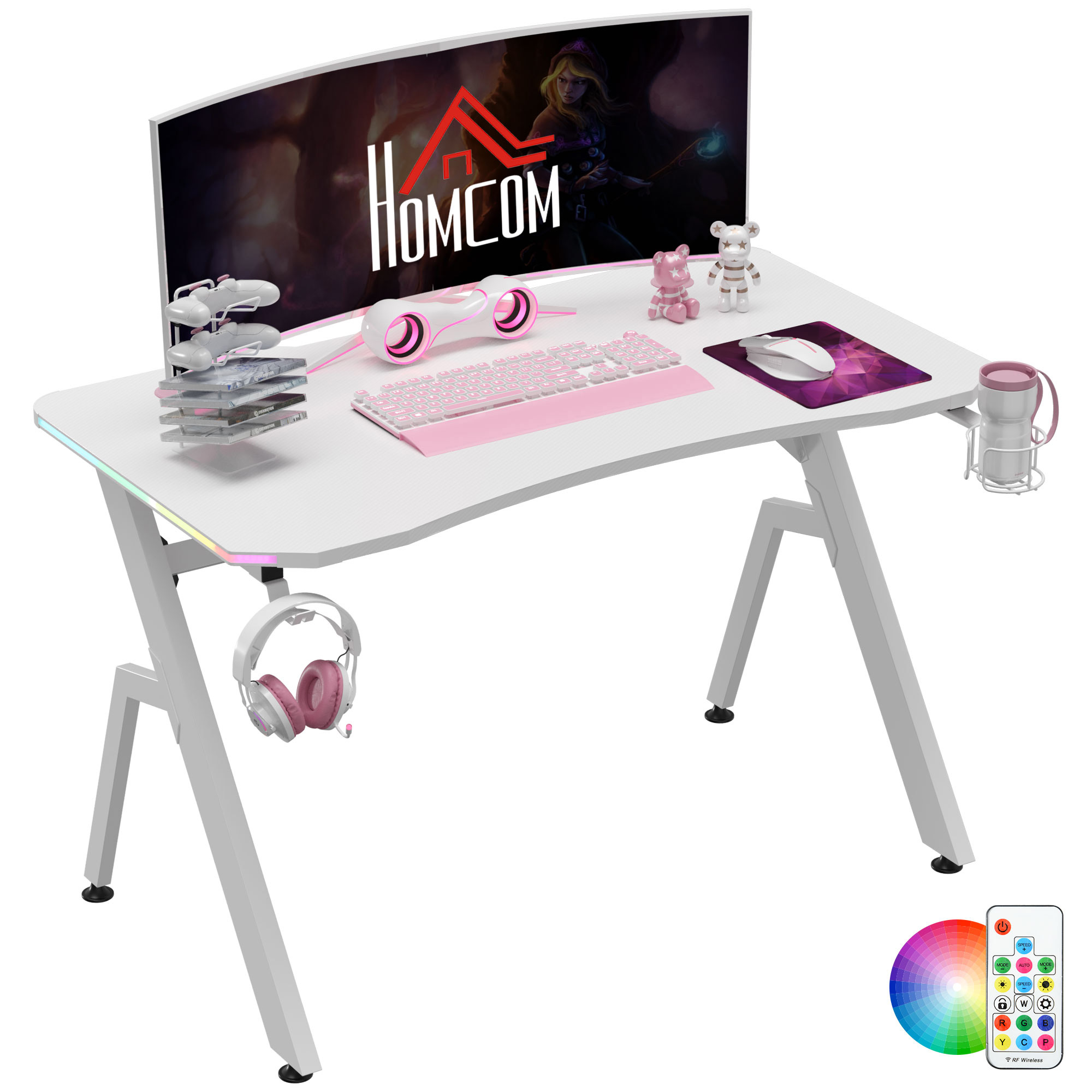 RGB 120 x 66cm Gaming Desk, Computer Table with Carbon Fibre Surface ...