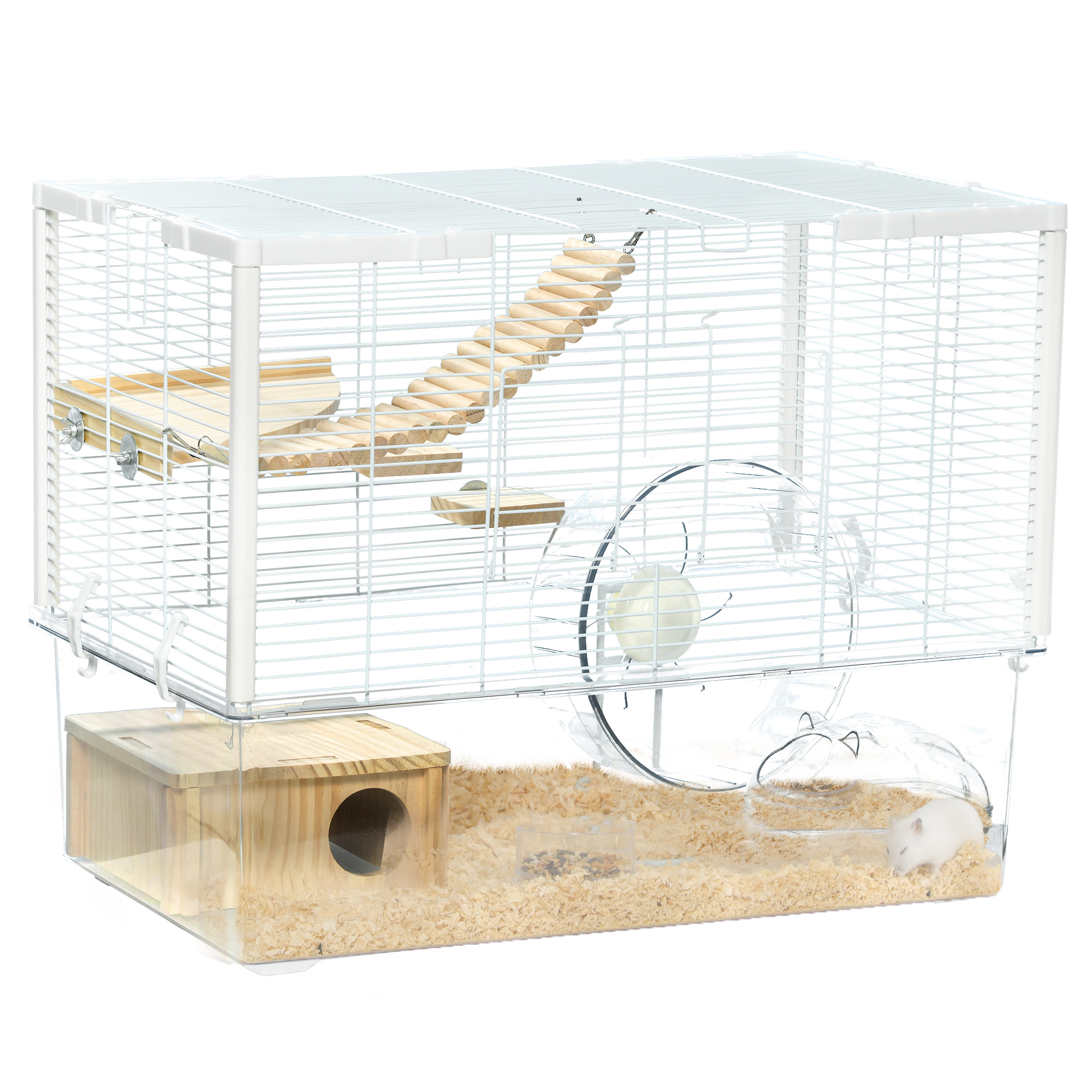 Hamster Cage, Gerbil Cage with Wooden Ramp, Exercise Wheel, Food Bowl ...