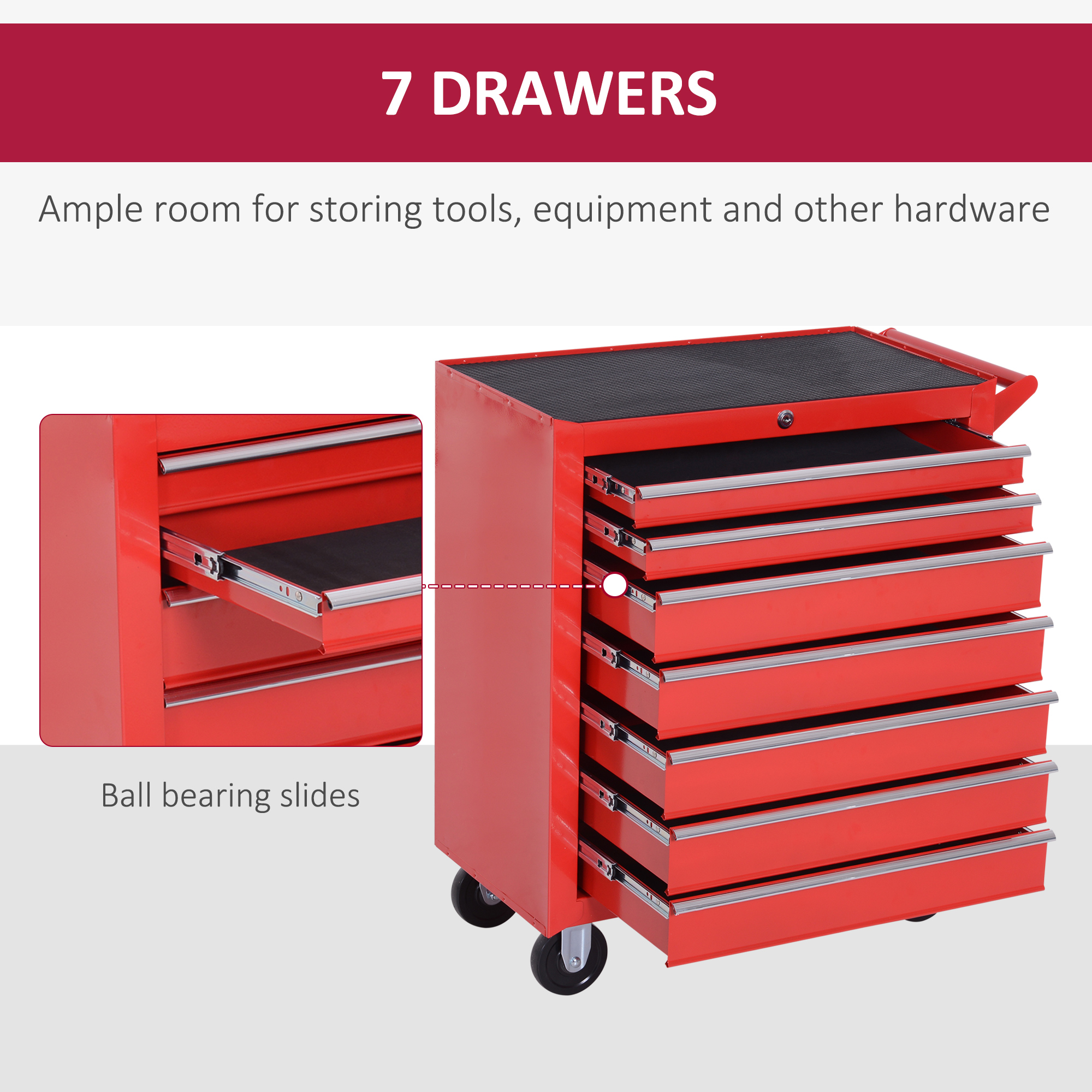 7-Drawer Rolling Tool Chest on Wheels, Lockable Tool Cabinet with Side ...