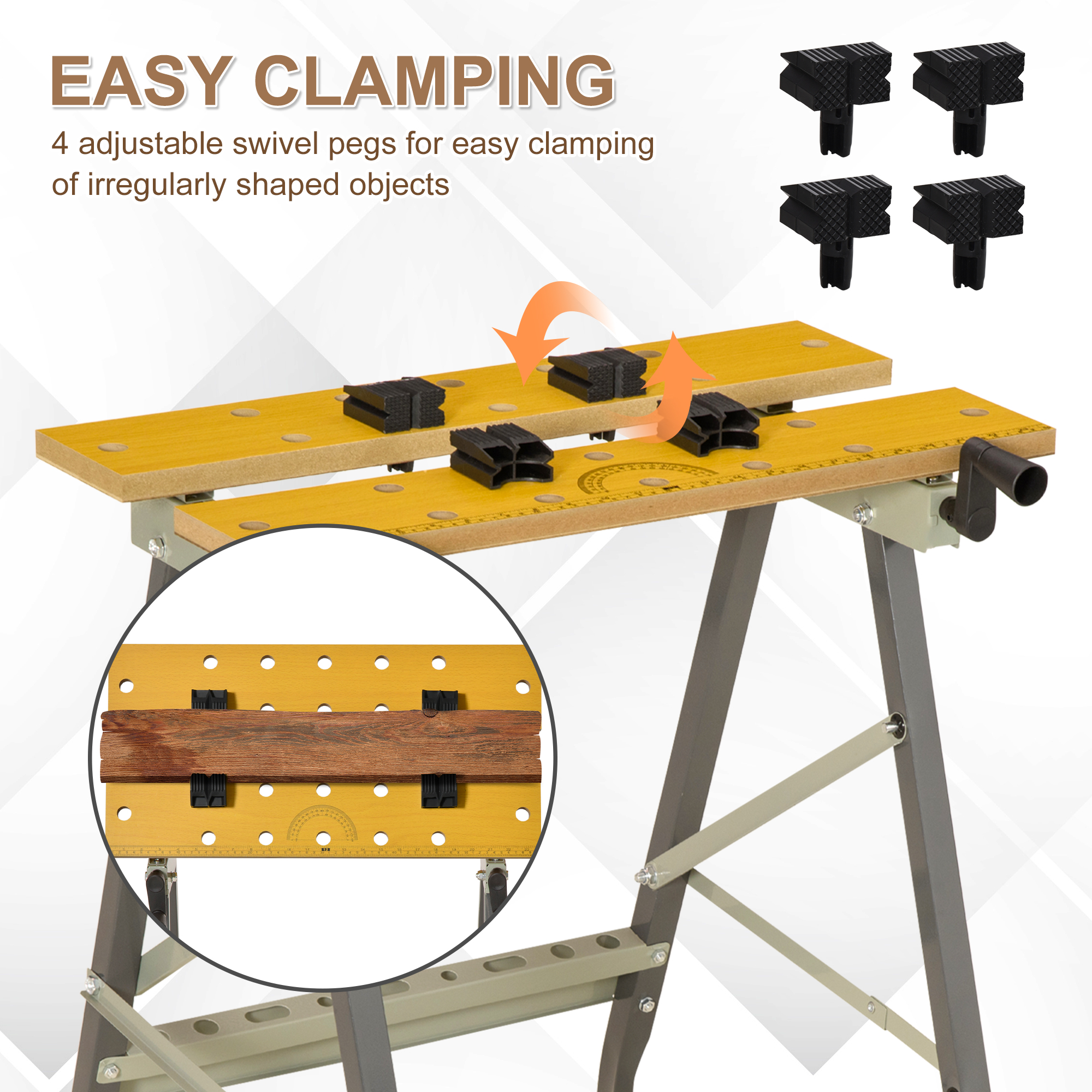 4-in-1 Work Bench, Folding Clamp Table w/ 4 Adjustable Clamping Pegs ...