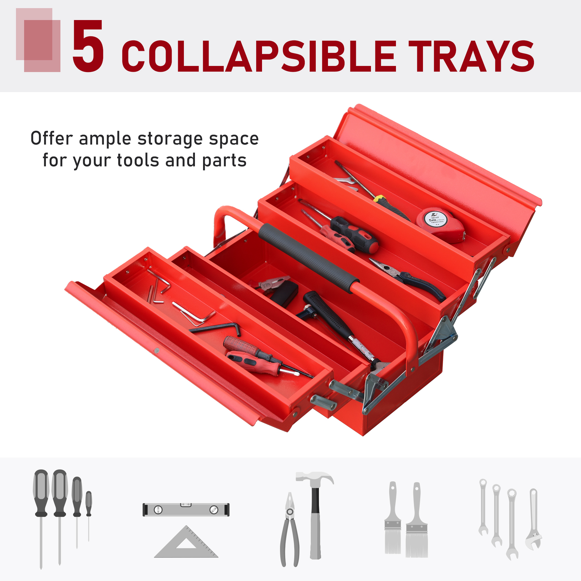 Metal Tool Box 3 Tier 5 Tray Professional Portable Storage Cabinet ...