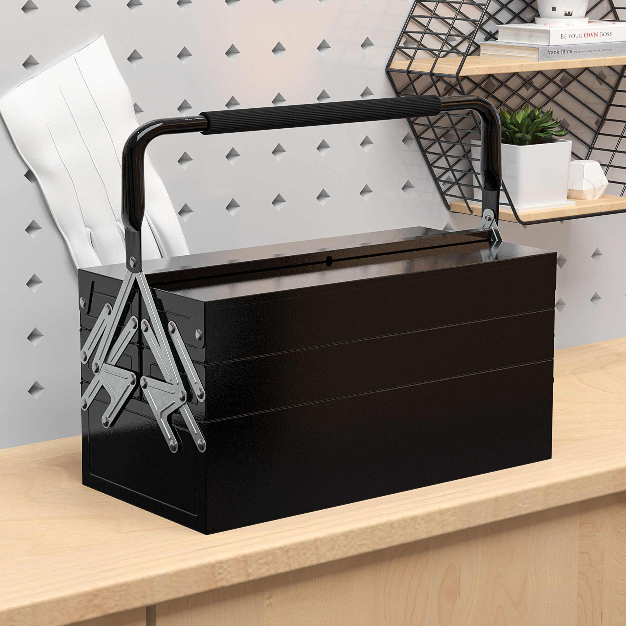 3 Tier Metal Toolbox, 5 Tray Professional Portable Tool Box with Carry ...