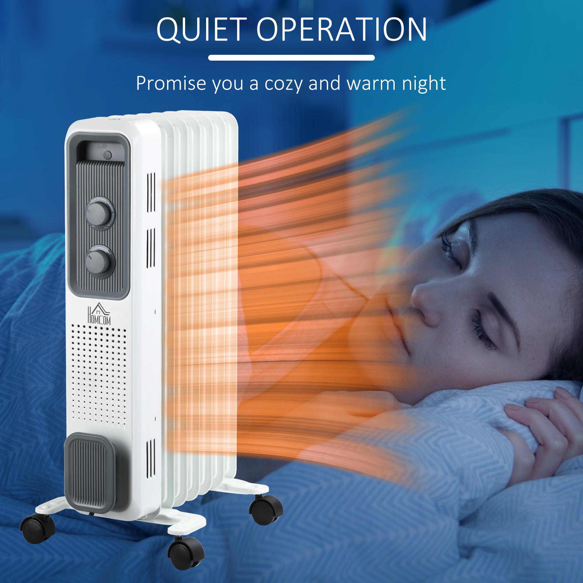 1500W Oil Filled Radiator, 7 Fin, Portable Electric Heater with 3 Heat ...