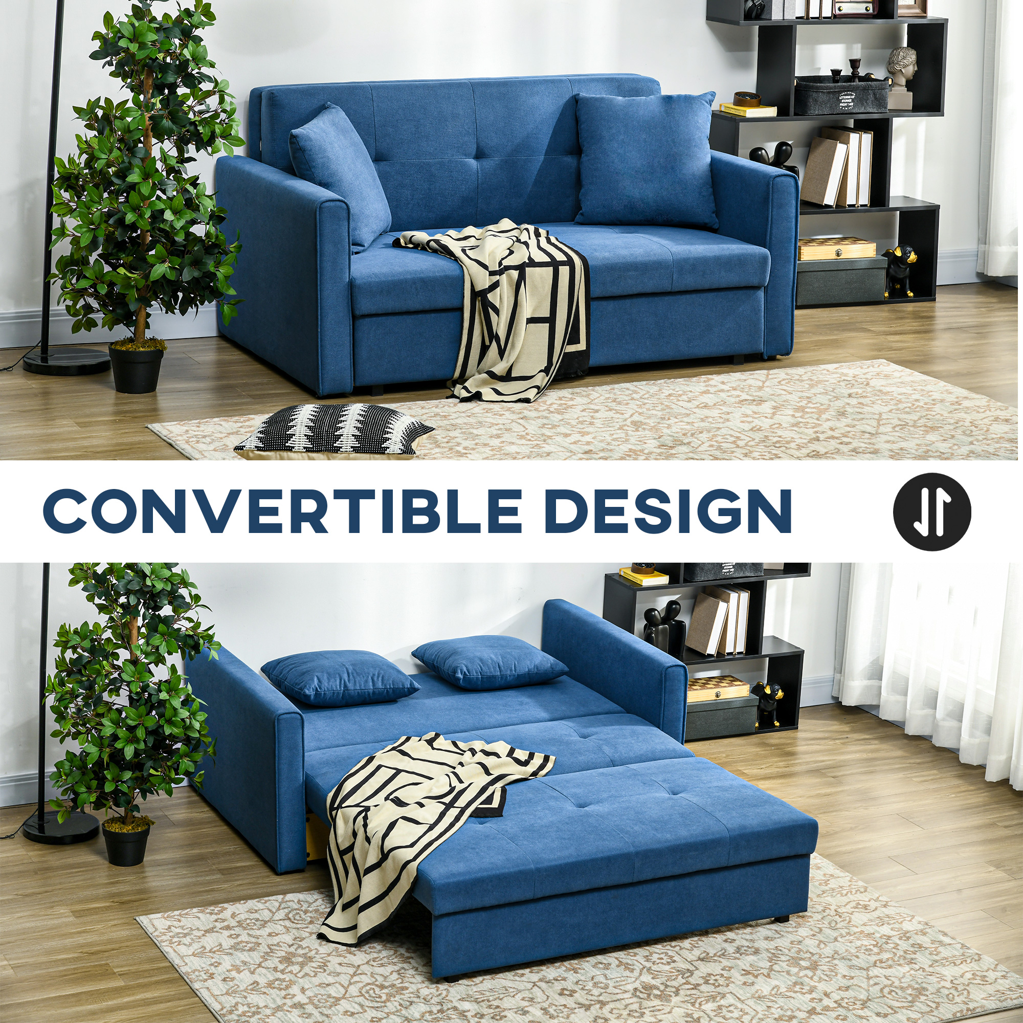 2 Seater Sofa Bed, Convertible Bed Settee, Modern Cotton Loveseat Sofa ...