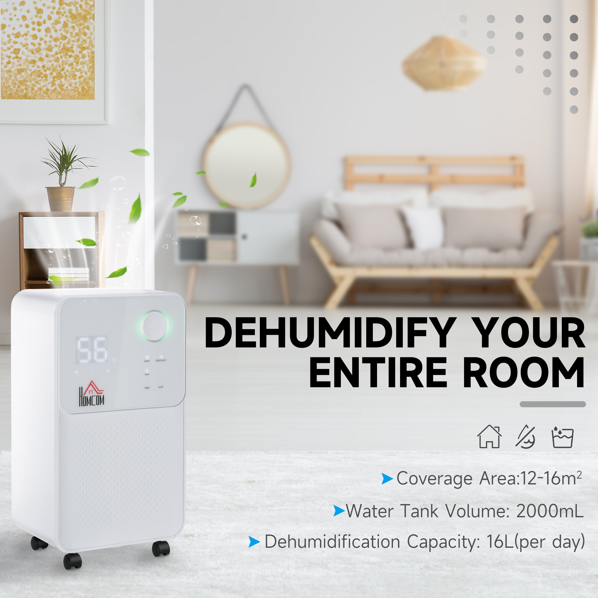 12L/Day Dehumidifier for Home, Laundry Room, Bedroom, Basement ...