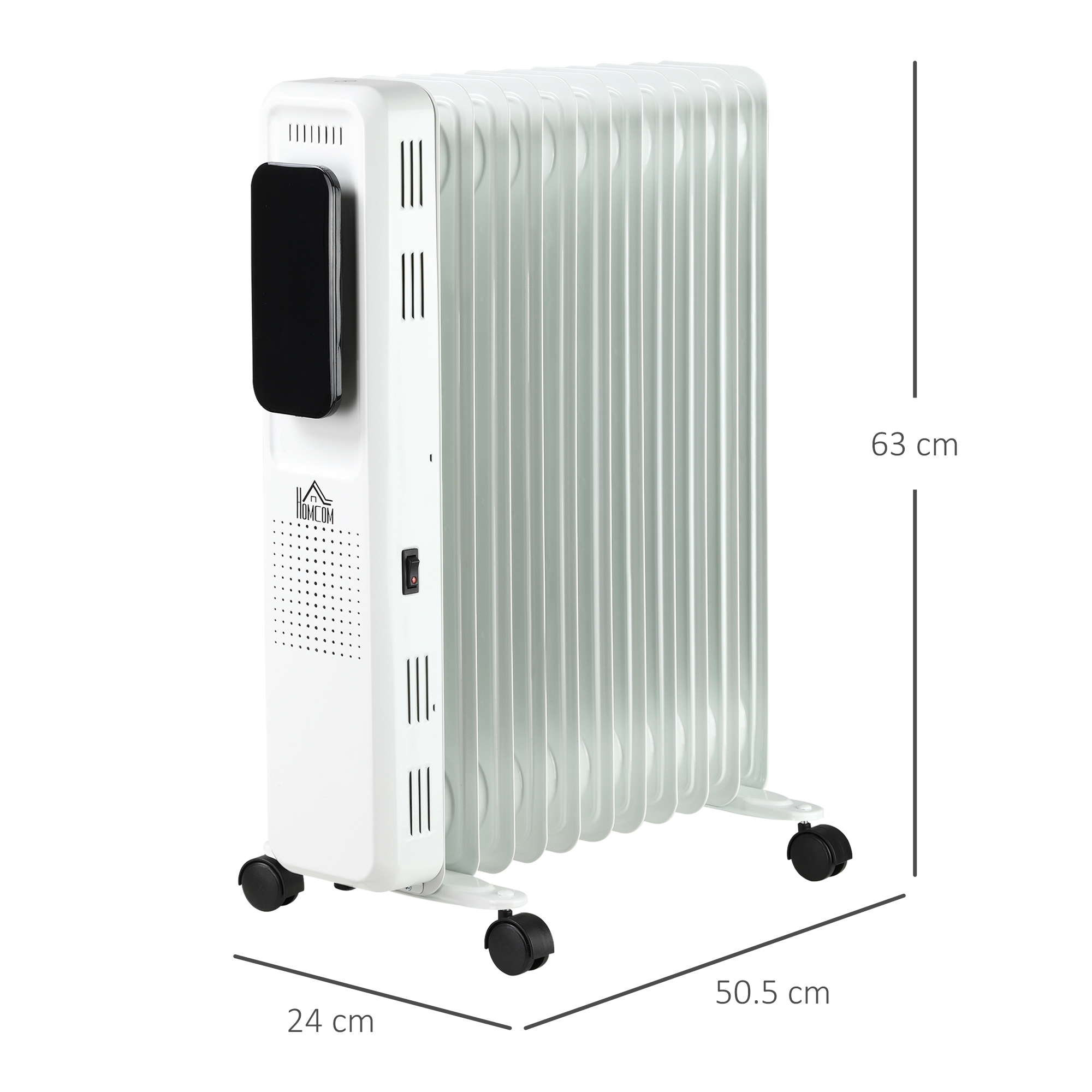 2500W Oil Filled Radiator, 11 Fin Portable Electric Heater with LED ...