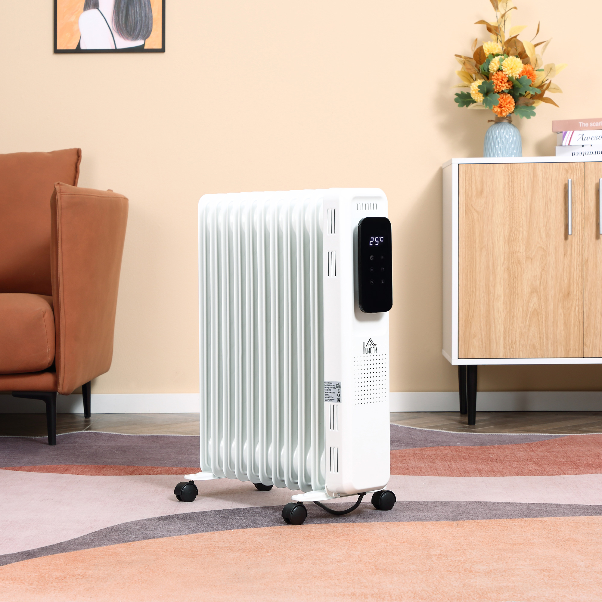 2500W Oil Filled Radiator, 11 Fin Portable Electric Heater with LED ...