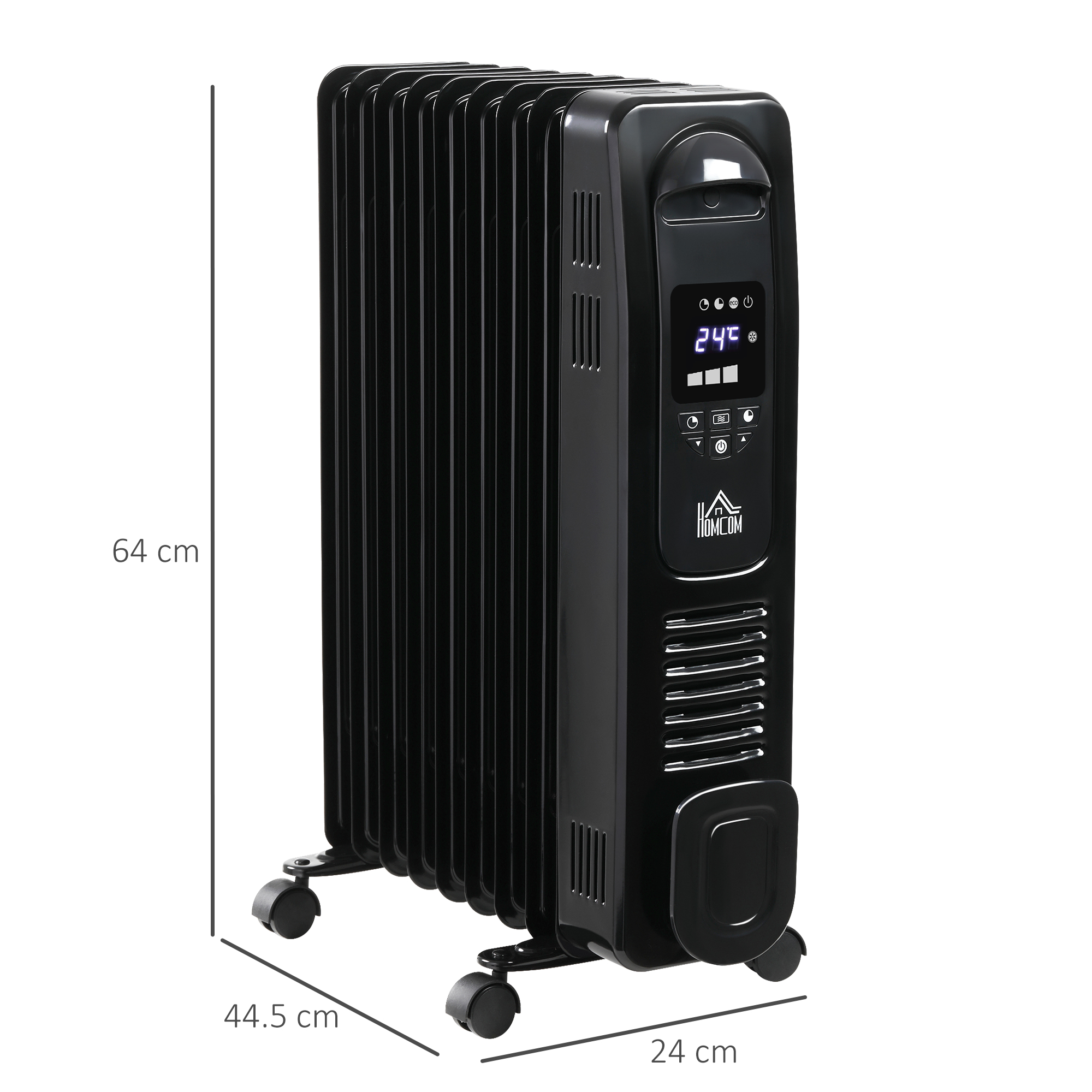 2000W Digital Oil Filled Radiator, 9 Fin, Portable Electric Heater with ...