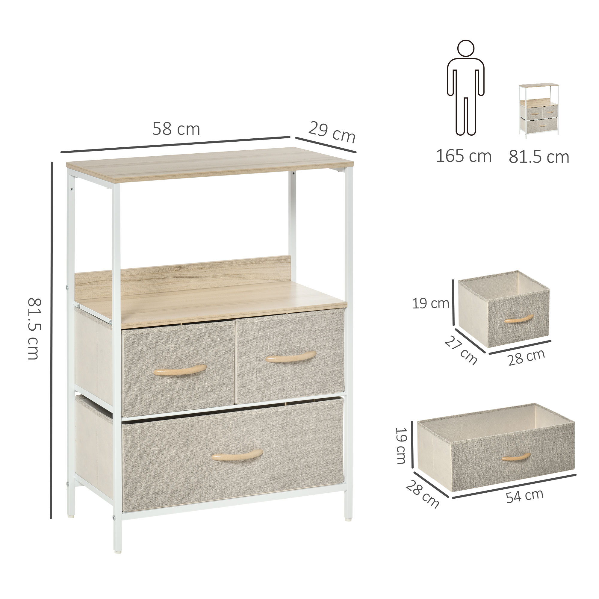 3 Drawer Storage Chest Unit Home Cabinet w/ Shelves Home Living Room ...