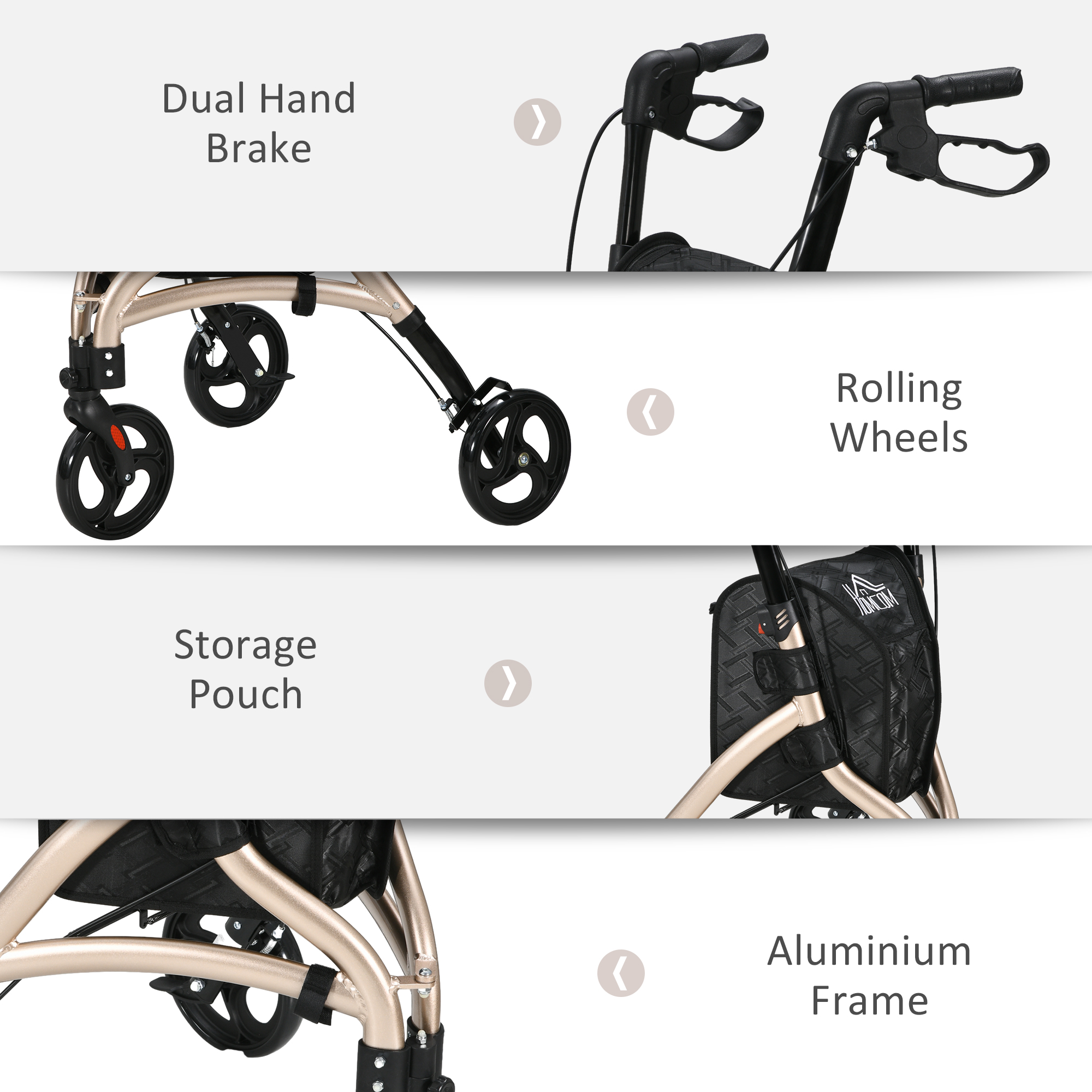 3 Wheel Rollator, Lightweight Aluminium Tri Walker with Adjustable ...