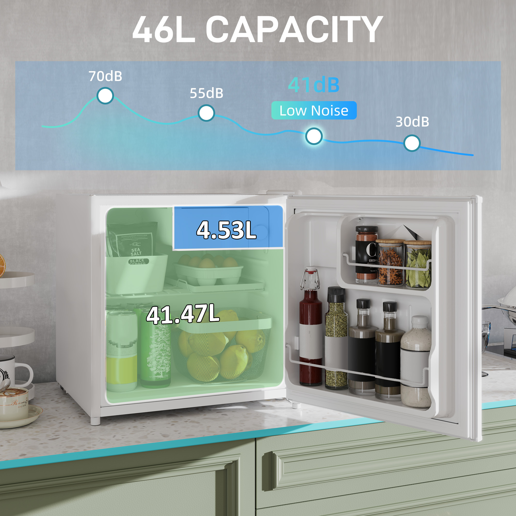 46 Litre Table Top Mini Fridge, Small Fridge with Ice Box, Reversible ...