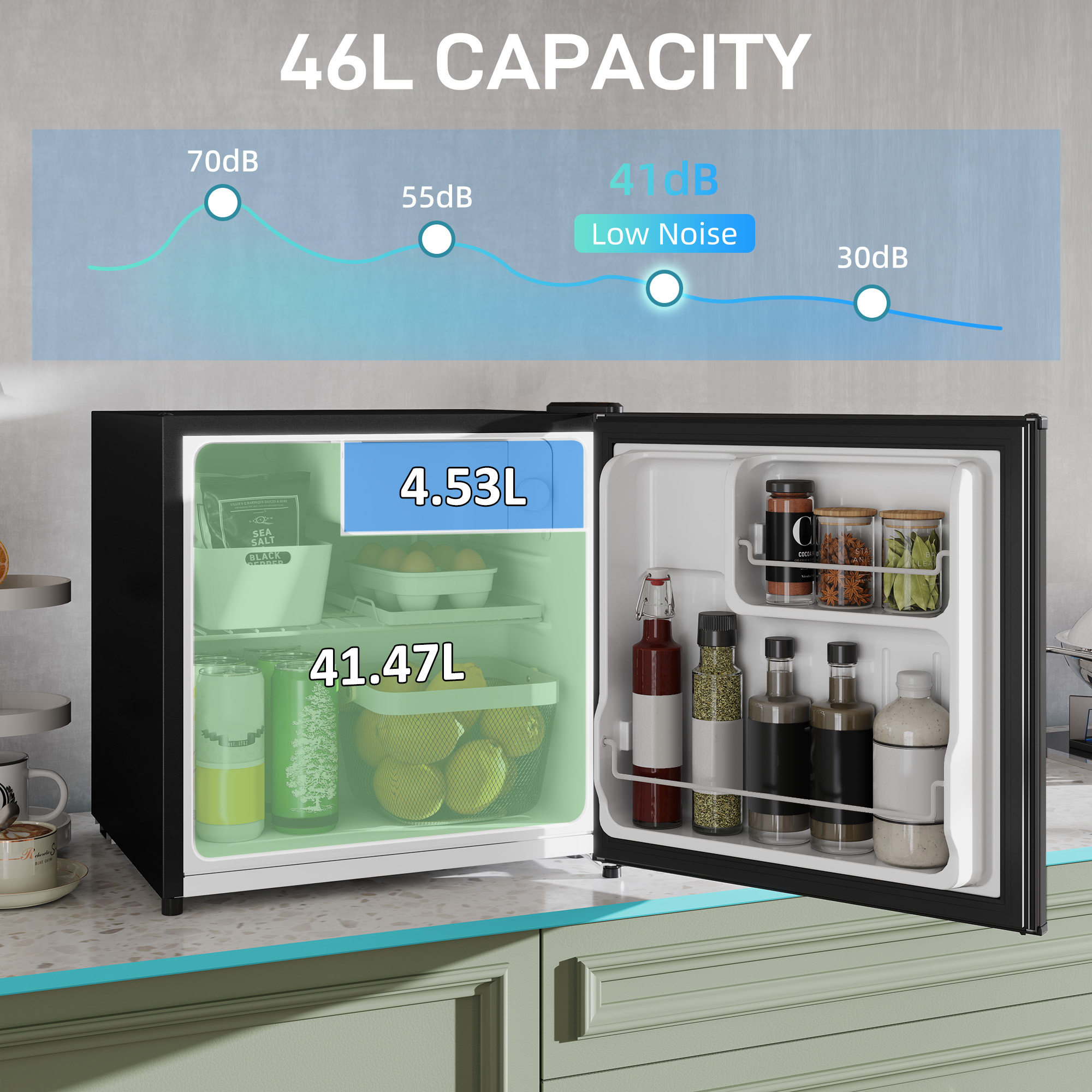 46 Litre Table Top Mini Fridge, Small Fridge with Ice Box, Reversible ...