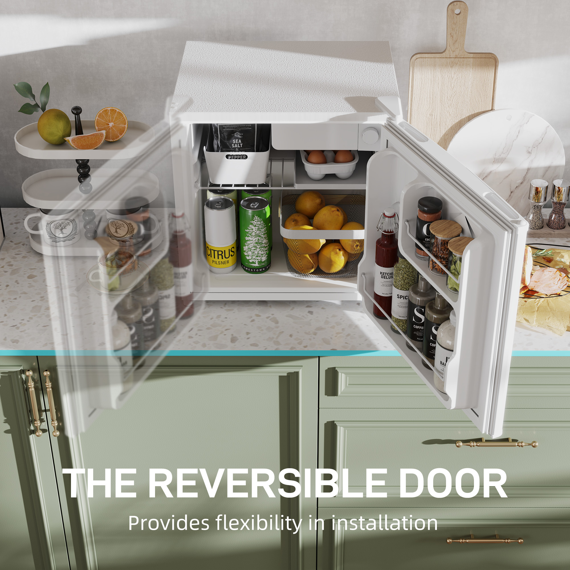 46 Litre Table Top Mini Fridge, Small Fridge with Ice Box, Reversible ...