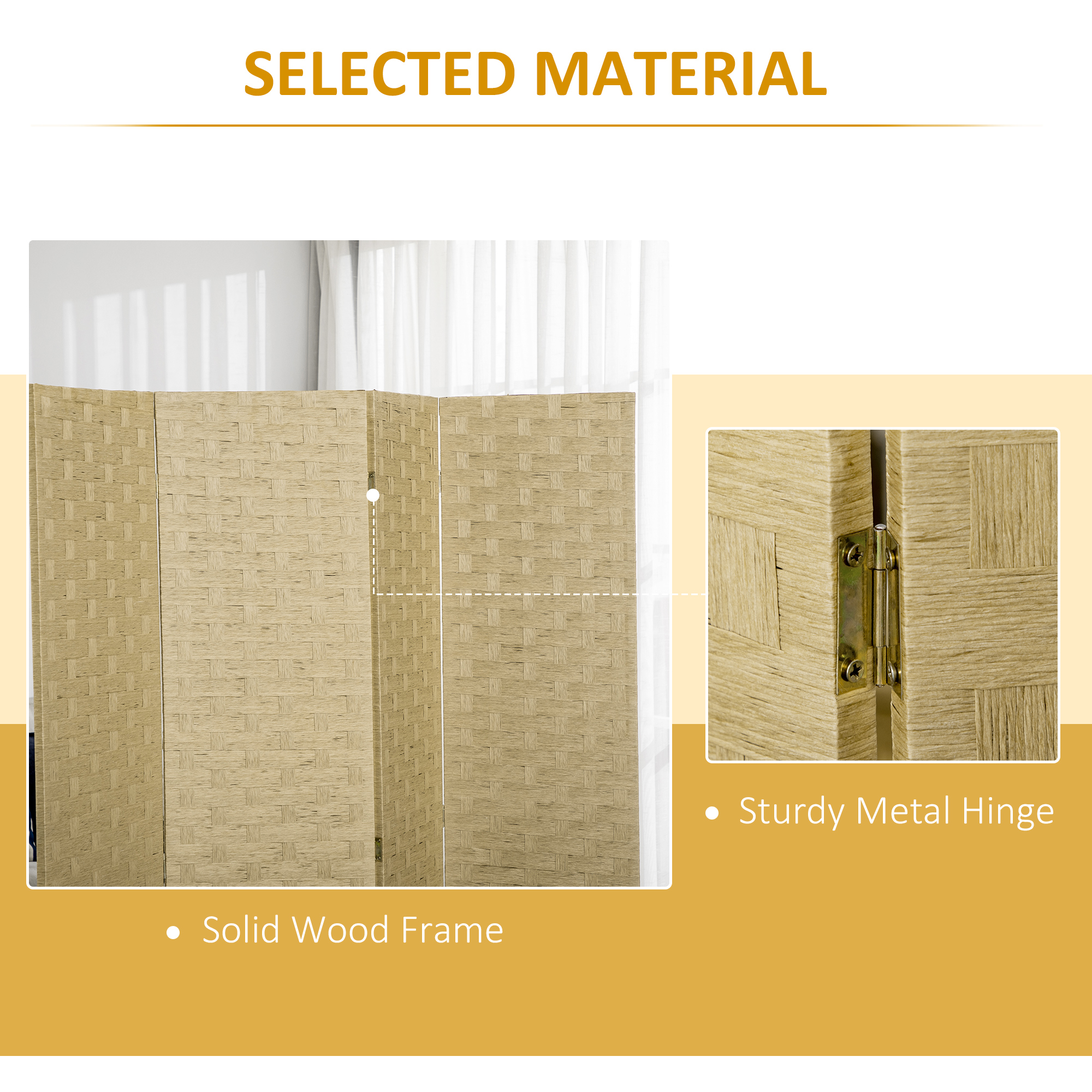 4-Panel Room Dividers, Wave Fibre Freestanding Folding Privacy Screen ...