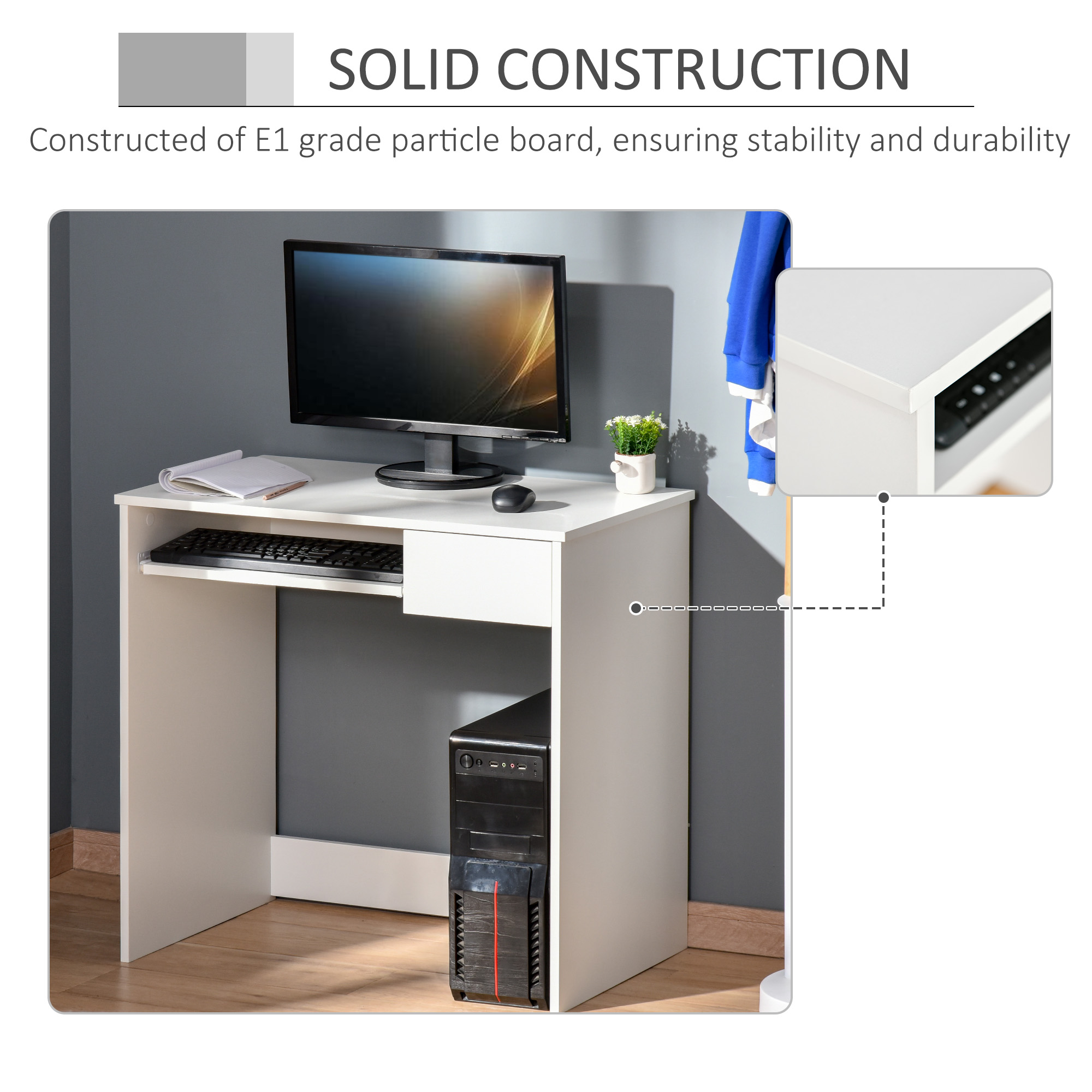 80cm Compact Computer Desk with Keyboard Tray, Home Office Desk with ...