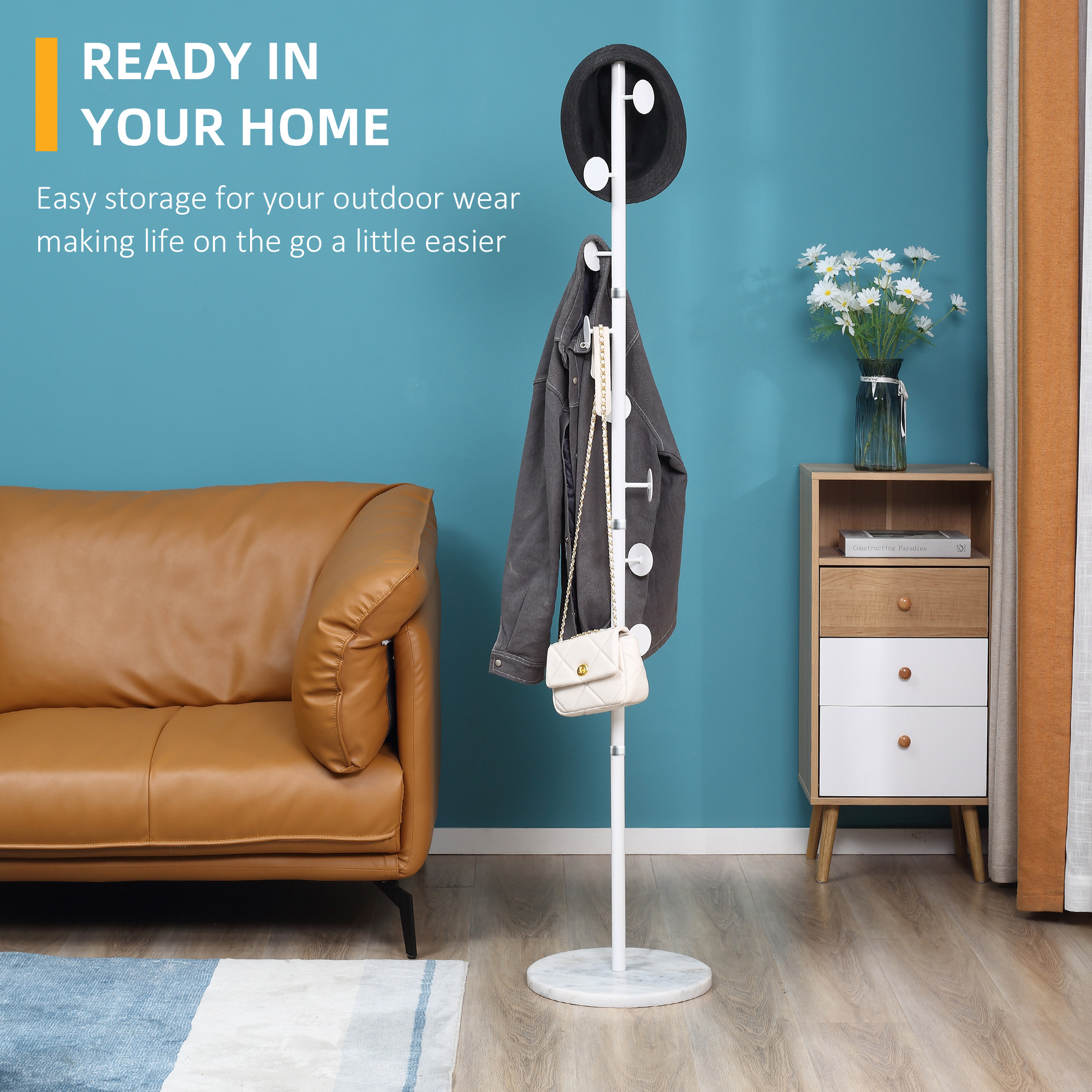 Coat Rack Free Standing Hall Tree with 8 Round Disc Hooks for Clothes ...
