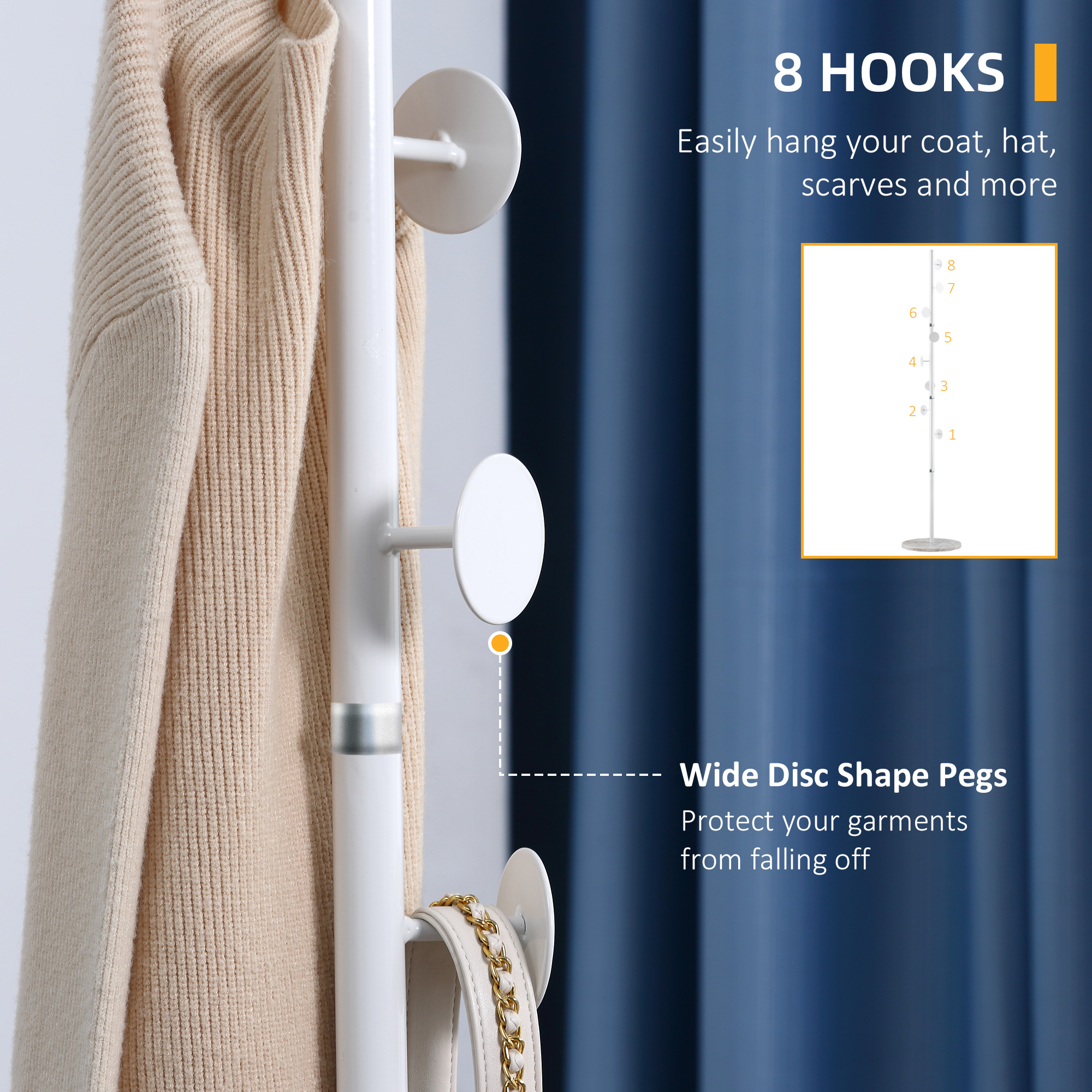 Coat Rack Free Standing Hall Tree with 8 Round Disc Hooks for Clothes ...