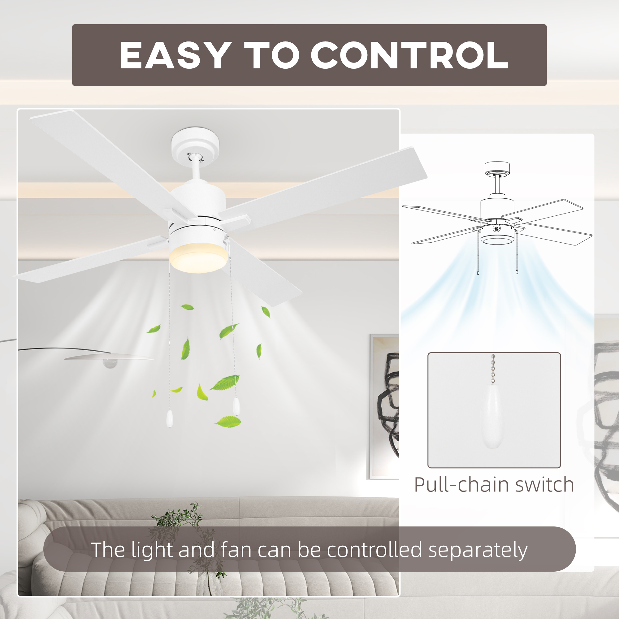 Ceiling Fan with LED Light, Flush Mount Ceiling Fan Lights with ...