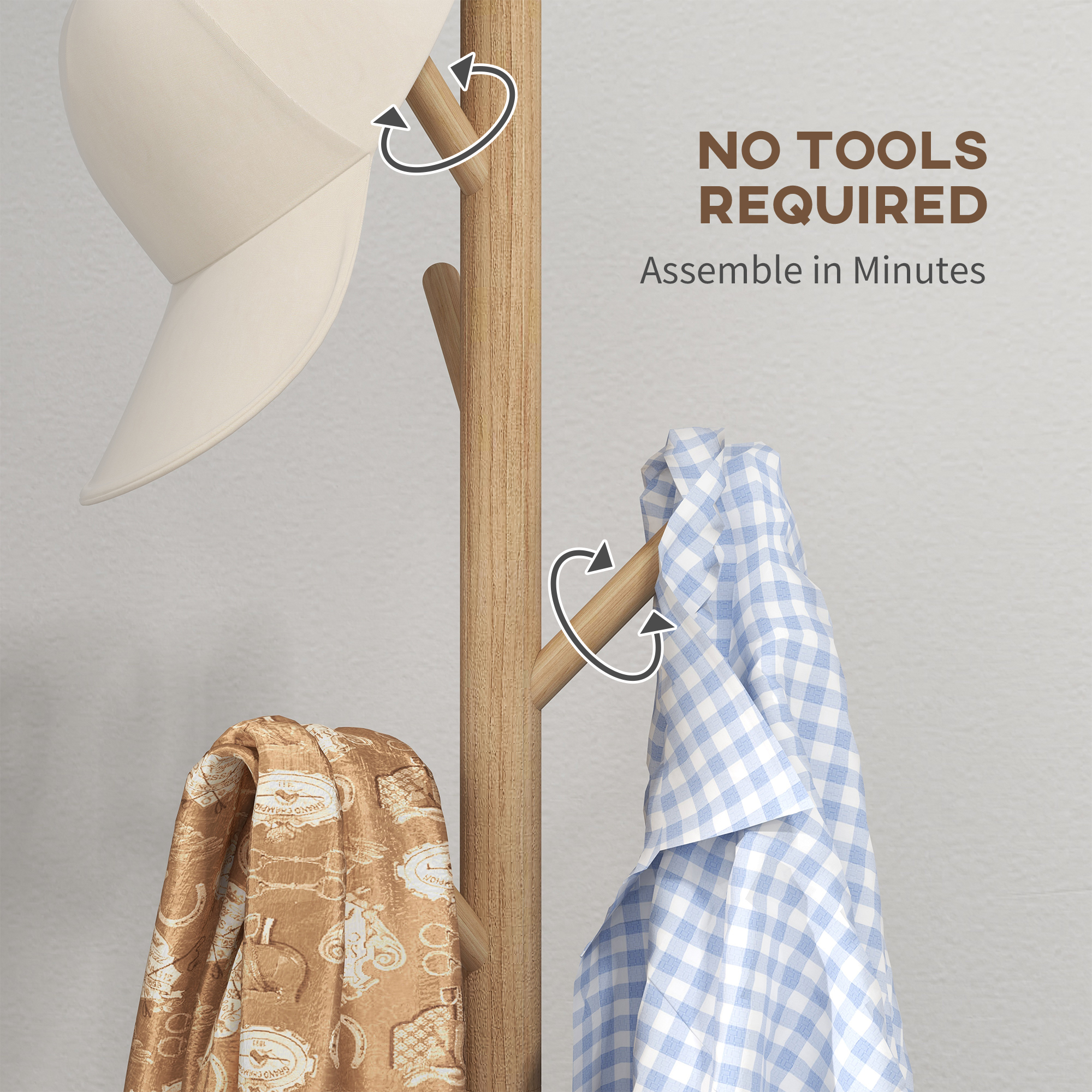 Eight-Hook Wooden Coat Rack - Natural on Anglia Market