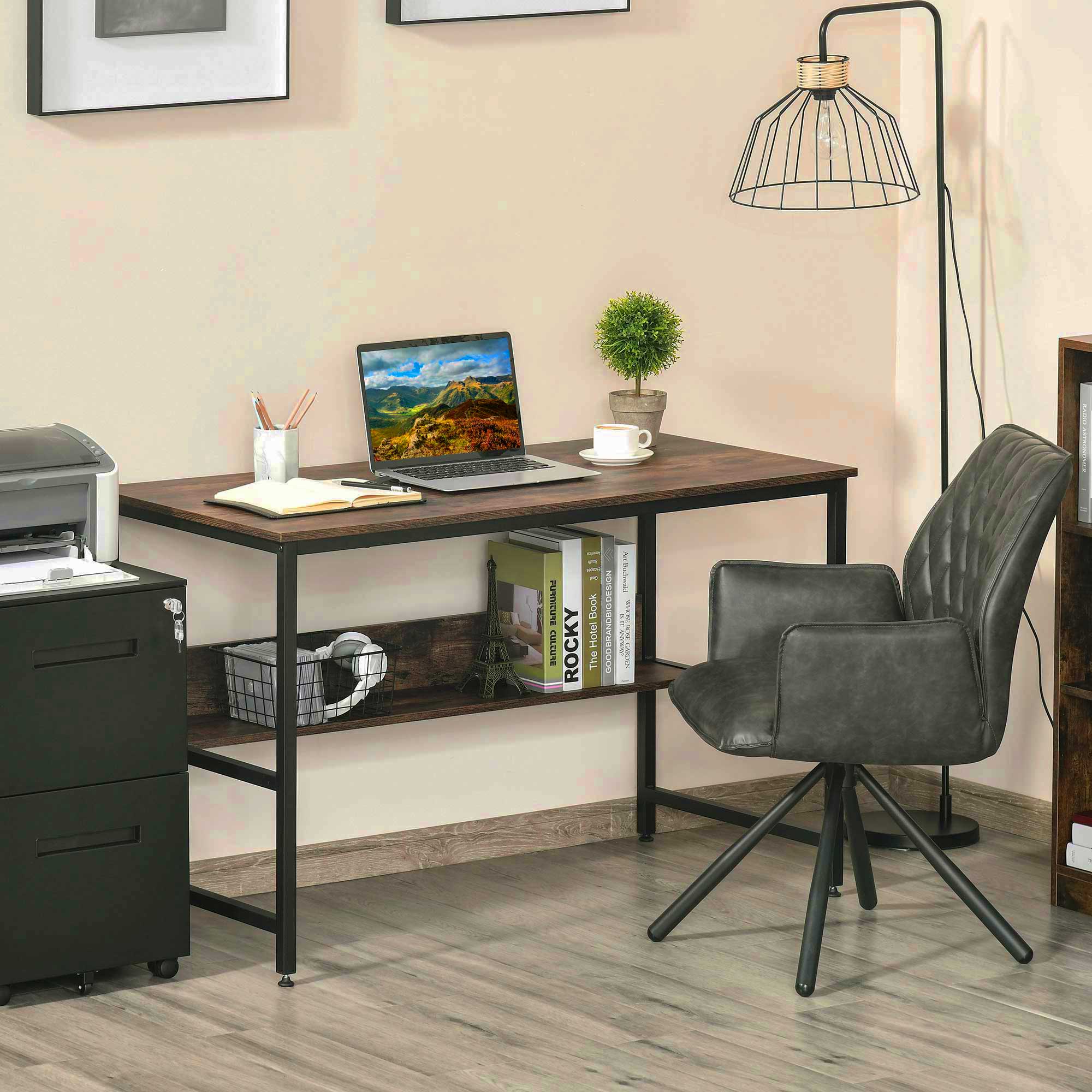 Computer Desk with Storage Shelf, 120 x 60cm Home Office Desk with ...