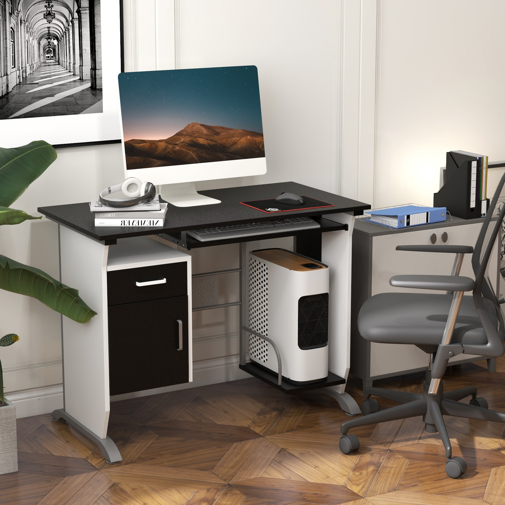 Computer Desk with Sliding Keyboard Tray, Storage Drawers and Host Box ...