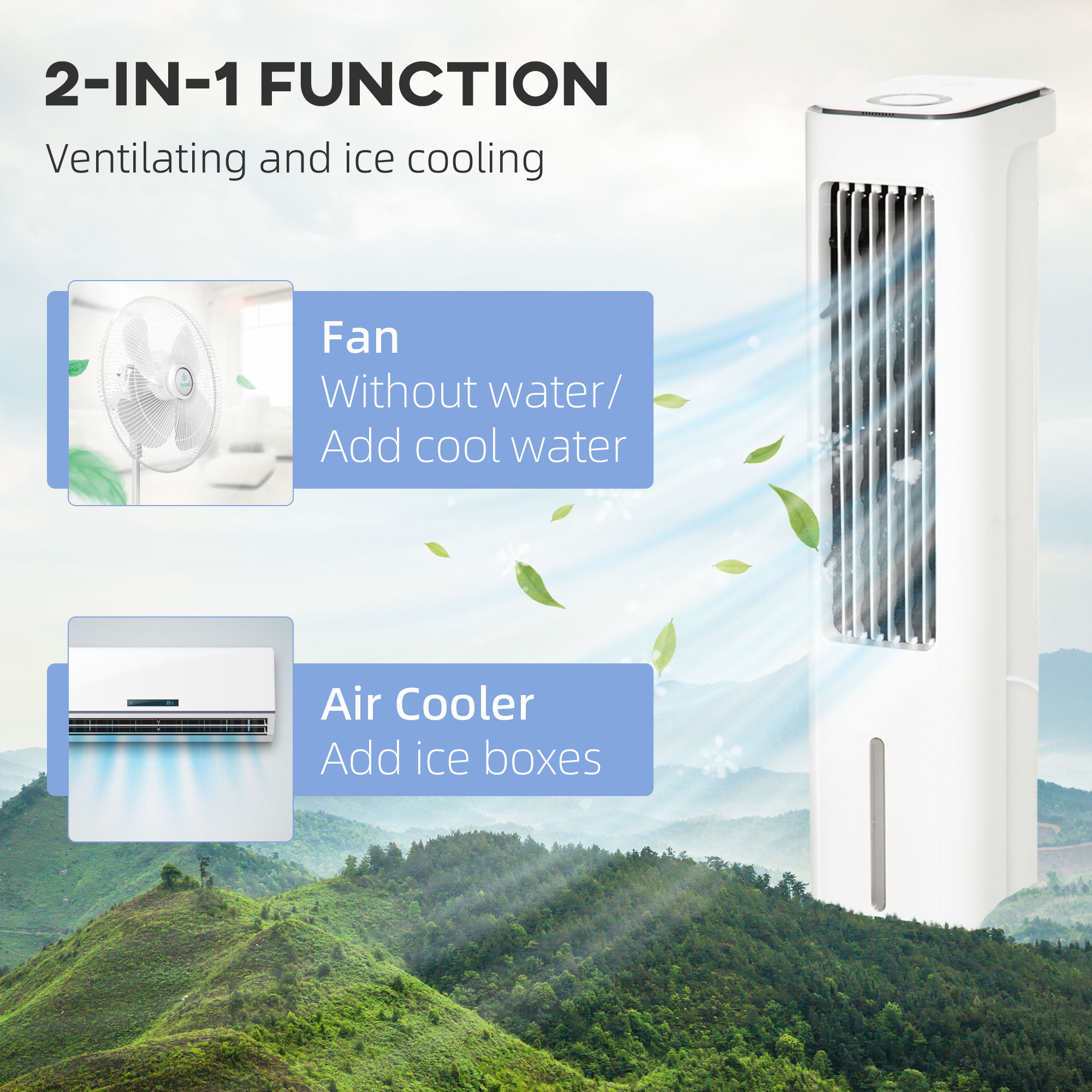 Evaporative Air Cooler, 5L Water Tank Oscillating Ice Cooling Fan with ...