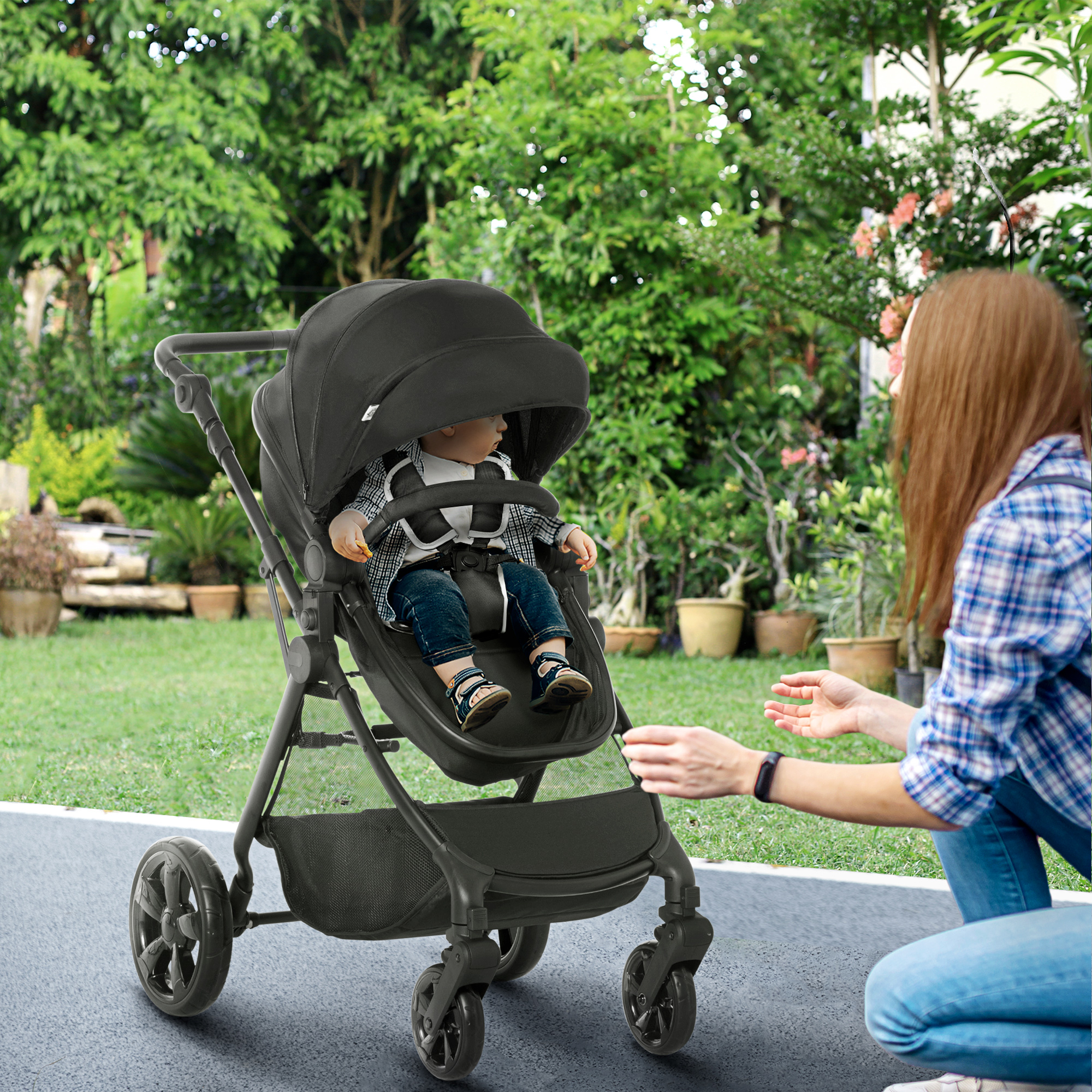 Foldable Baby Stoller, with Reclining Backrest, Adjustable Canopy, for ...