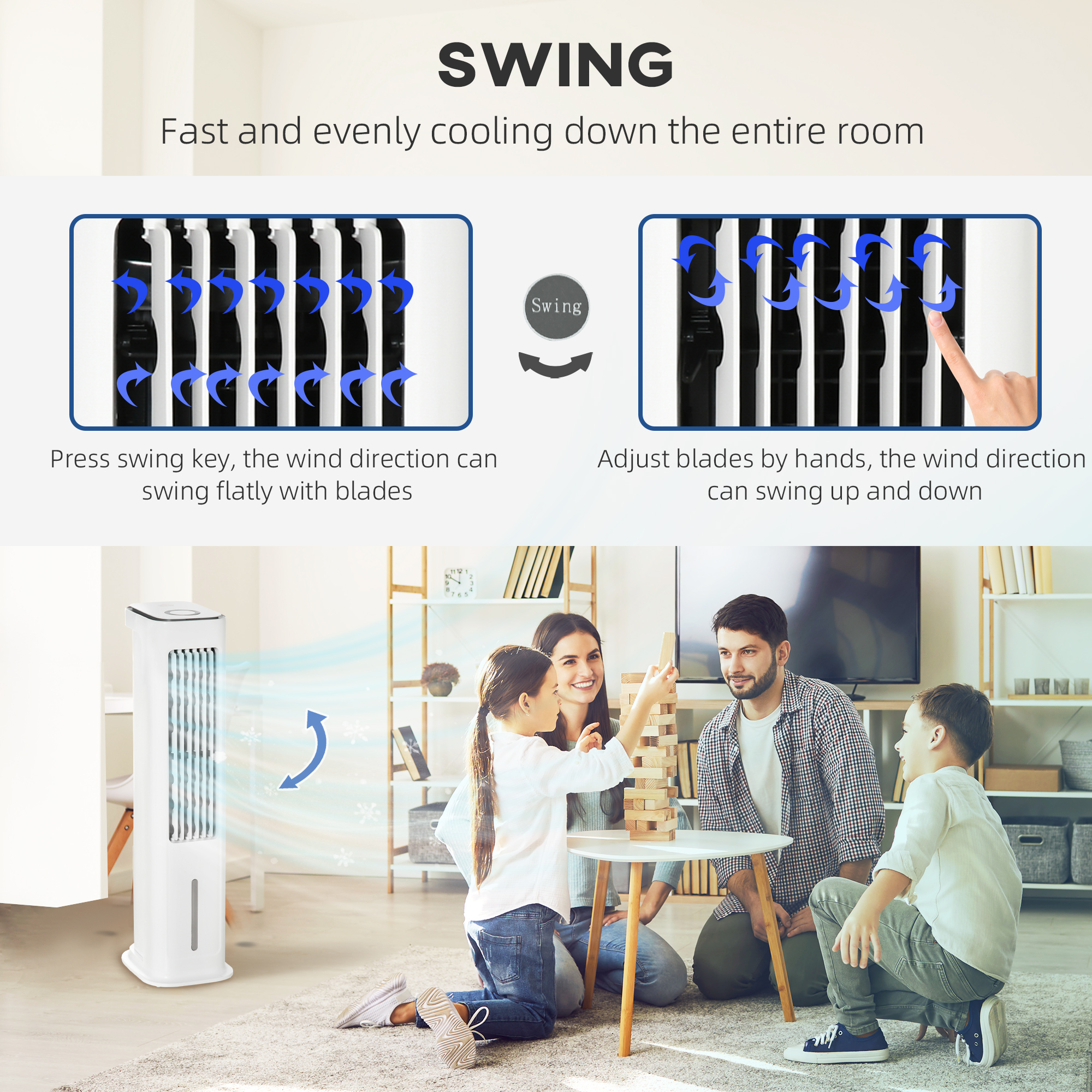 Evaporative Air Cooler, 5L Water Tank Oscillating Ice Cooling Fan with ...