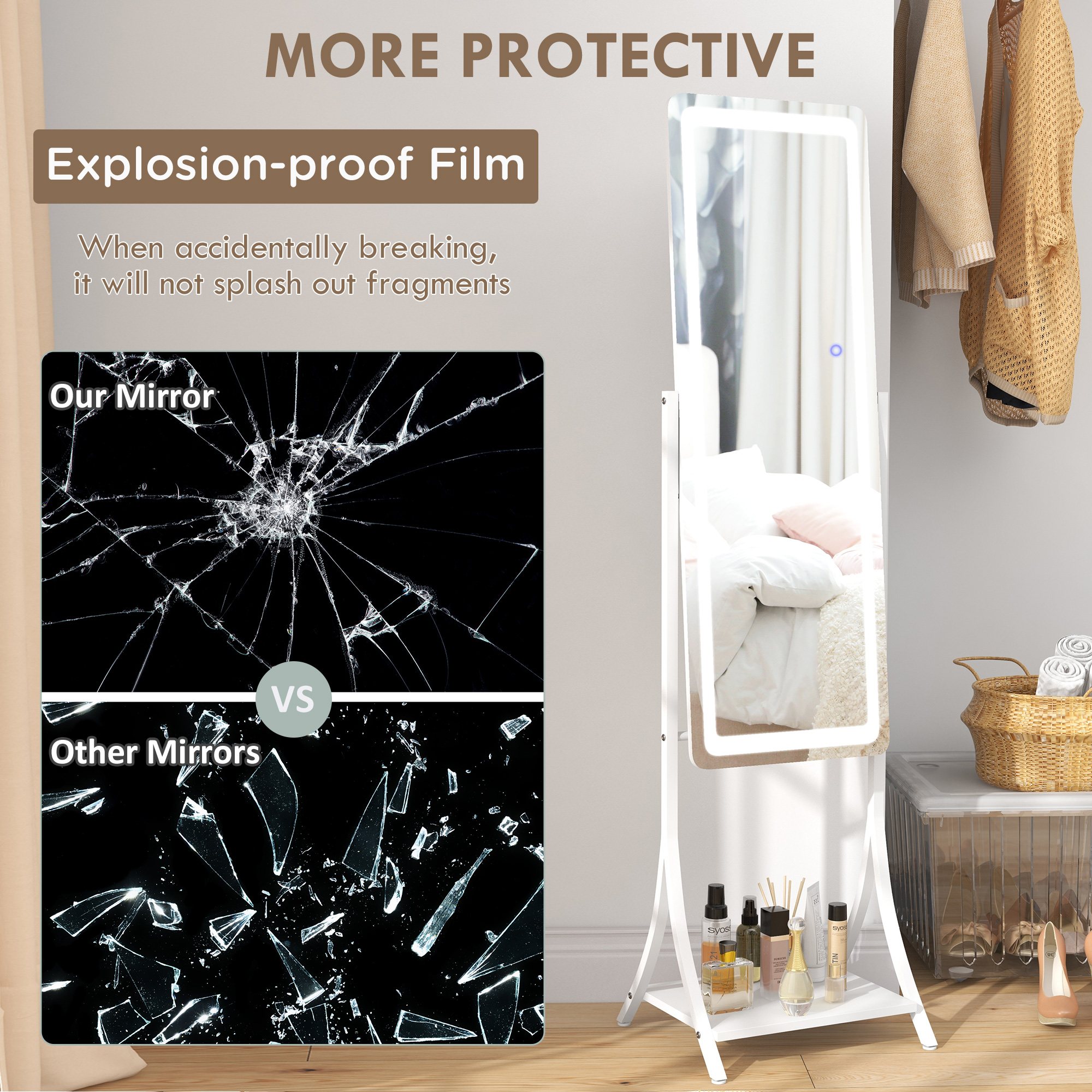 Free Standing Dressing Mirror with LED Lights, Full Length Mirror with ...