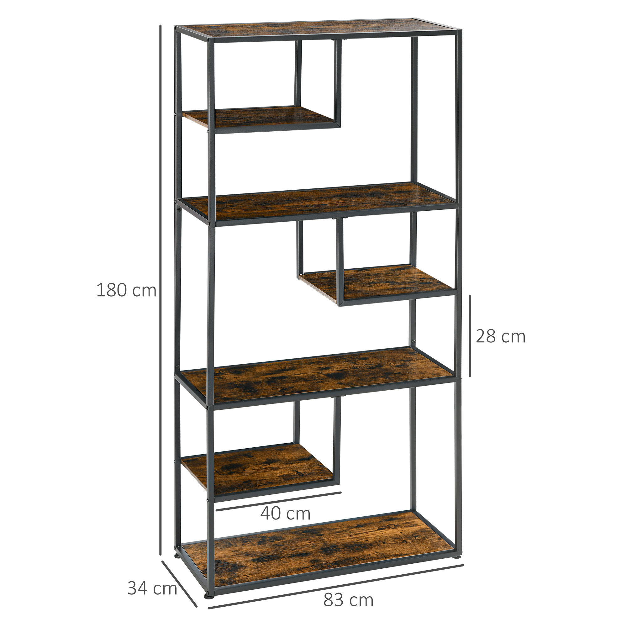 Industrial Bookcase Shelf, 6 Tier Metal Shelving, Storage Shelves for ...