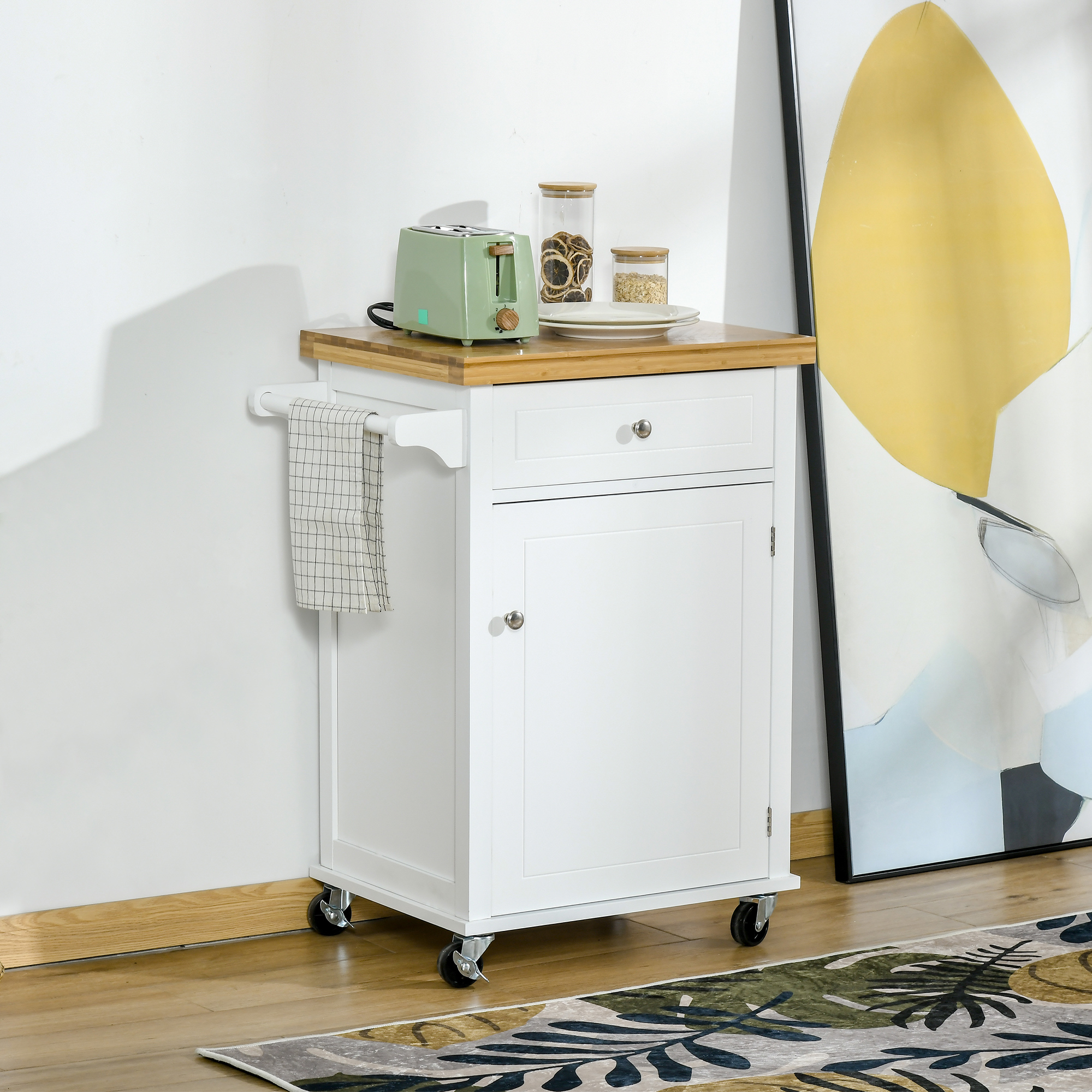 Kitchen Cart Storage Trolley Wooden Cabinet with Drawer Cupboard Towel ...