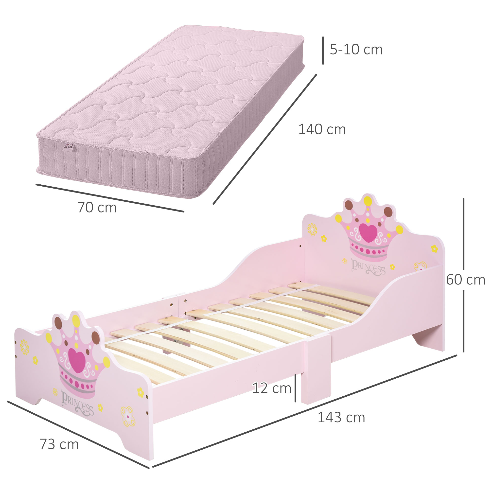 Kids Toddler Bed Princess Crown Theme Safety Side Rails Slats Home ...