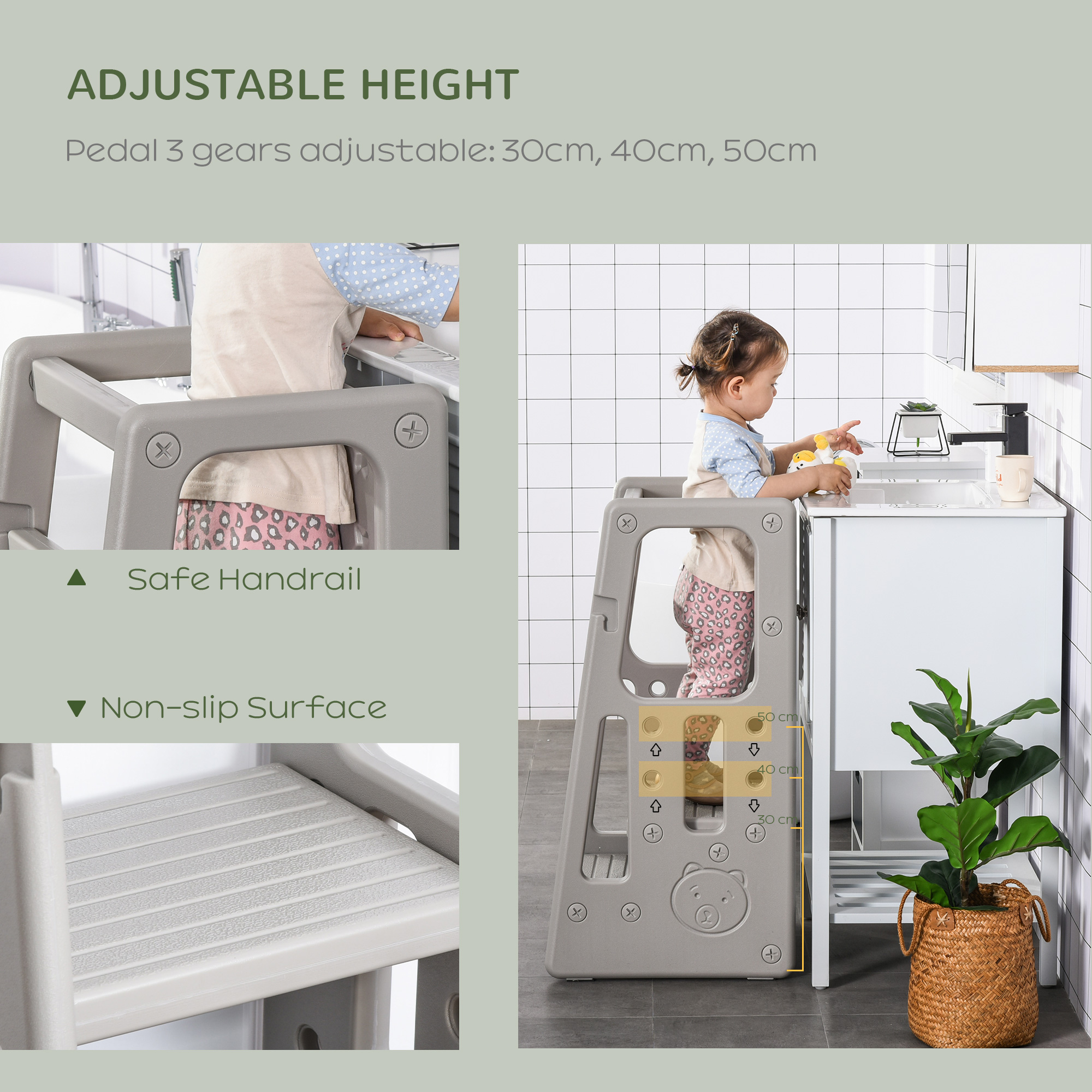 Kids Step Stool, with Adjustable Platform and Non-Slip Mat - Grey on ...