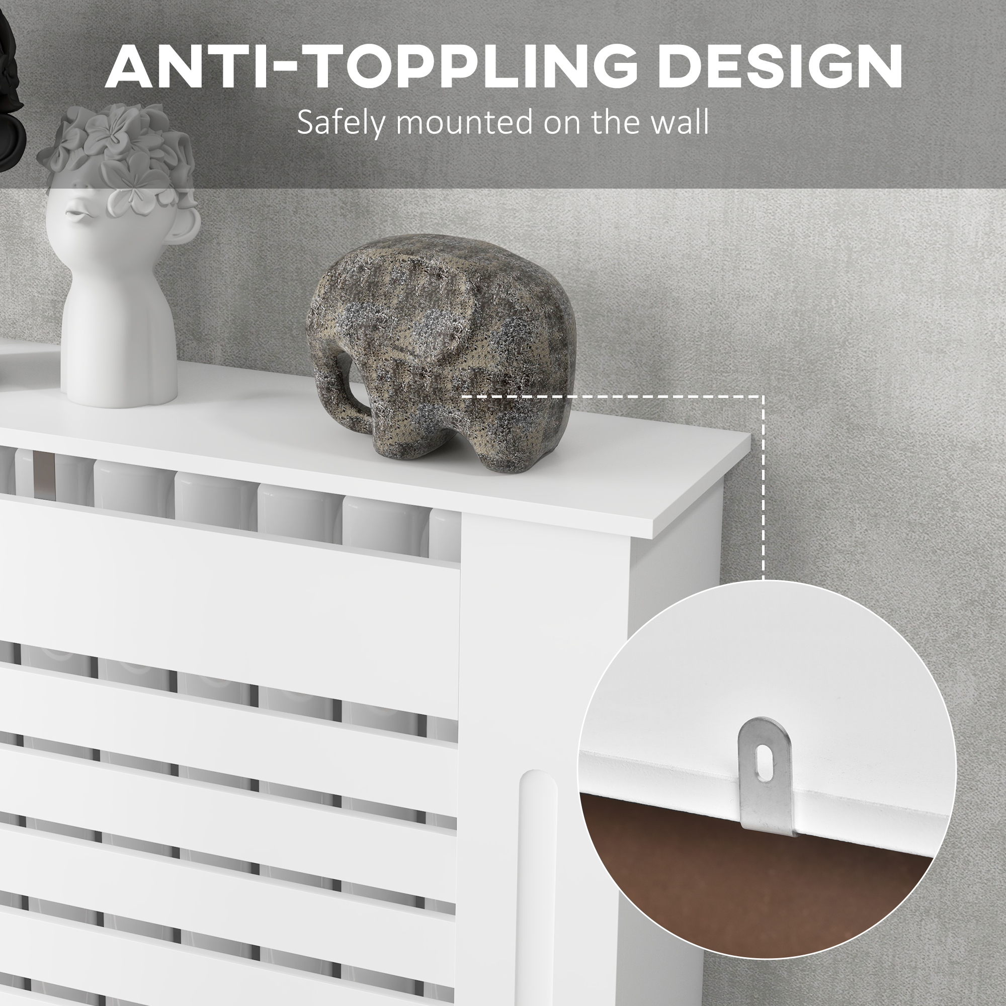 Radiator Cover, Modern MDF White Painted Cabinet with Horizontal Slats ...