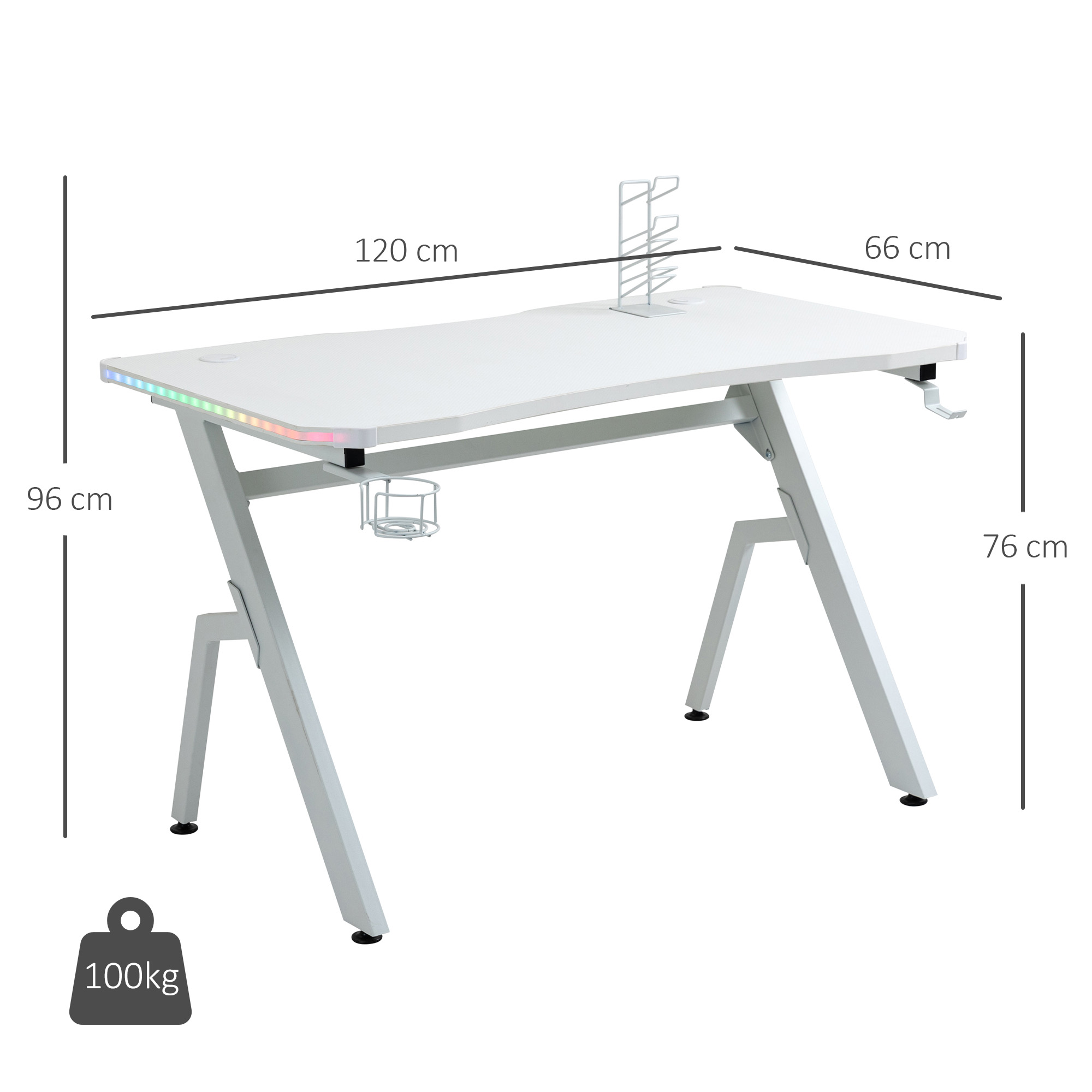 RGB 120 x 66cm Gaming Desk, Computer Table with Carbon Fibre Surface ...