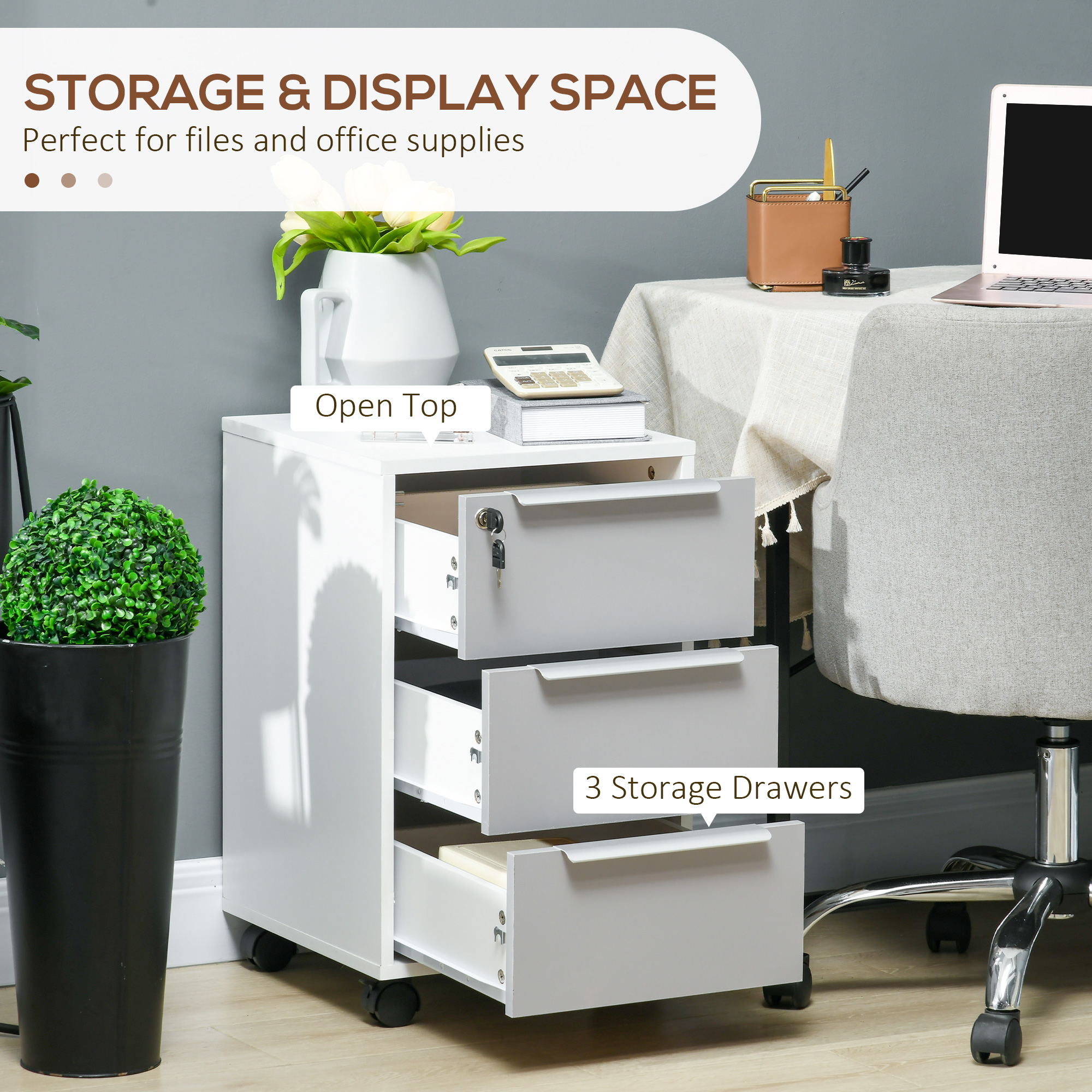 Three-Drawer Locking Filing Cabinet - Grey/White on Anglia Market