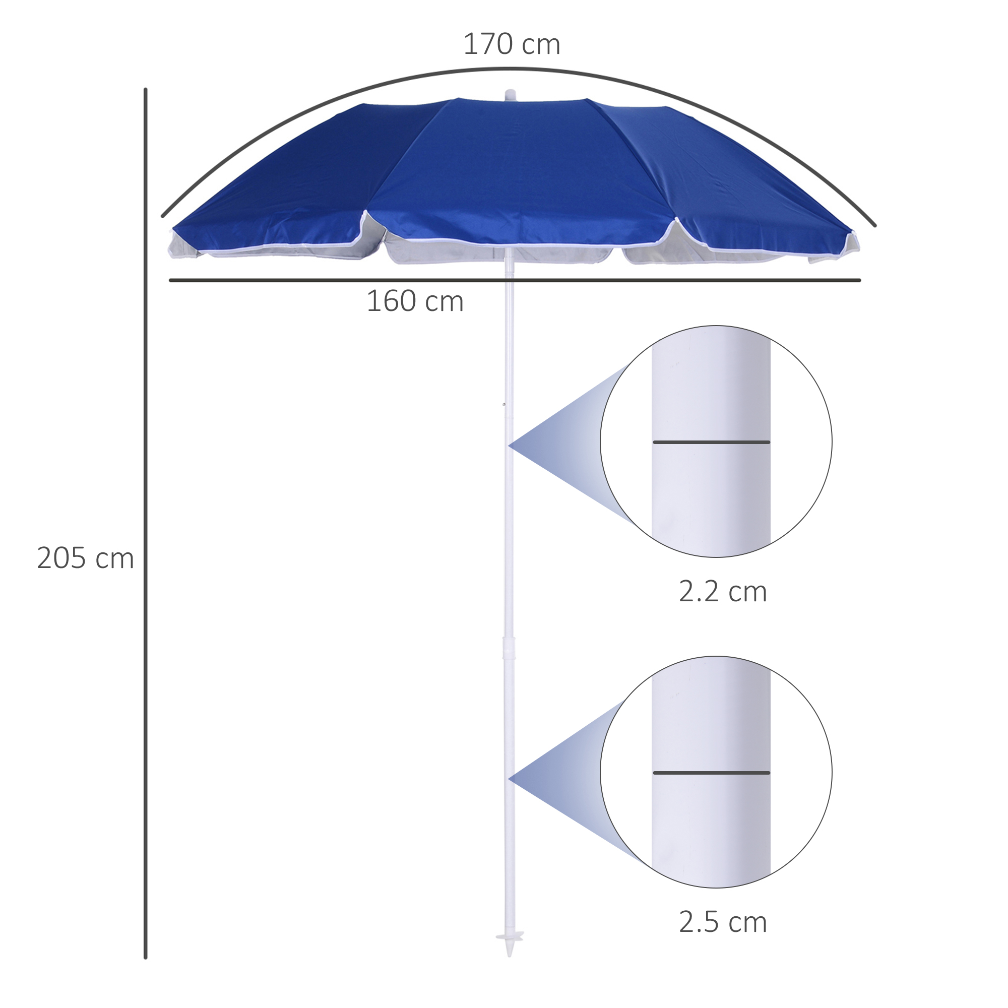 1.7m Beach Umbrella, Portable Parasol with Tilting Function, Carry Bag ...