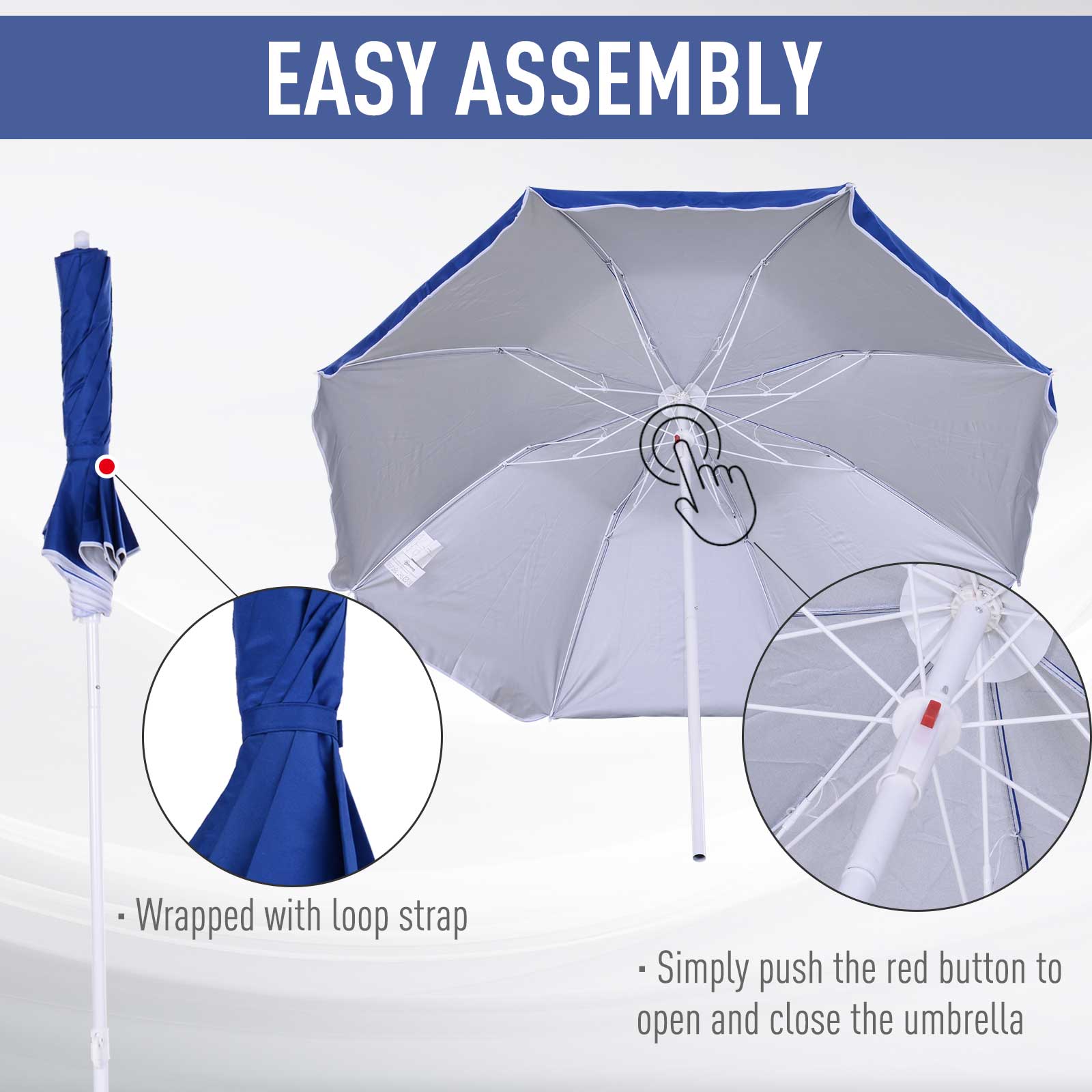1.7m Beach Umbrella, Portable Parasol with Tilting Function, Carry Bag ...