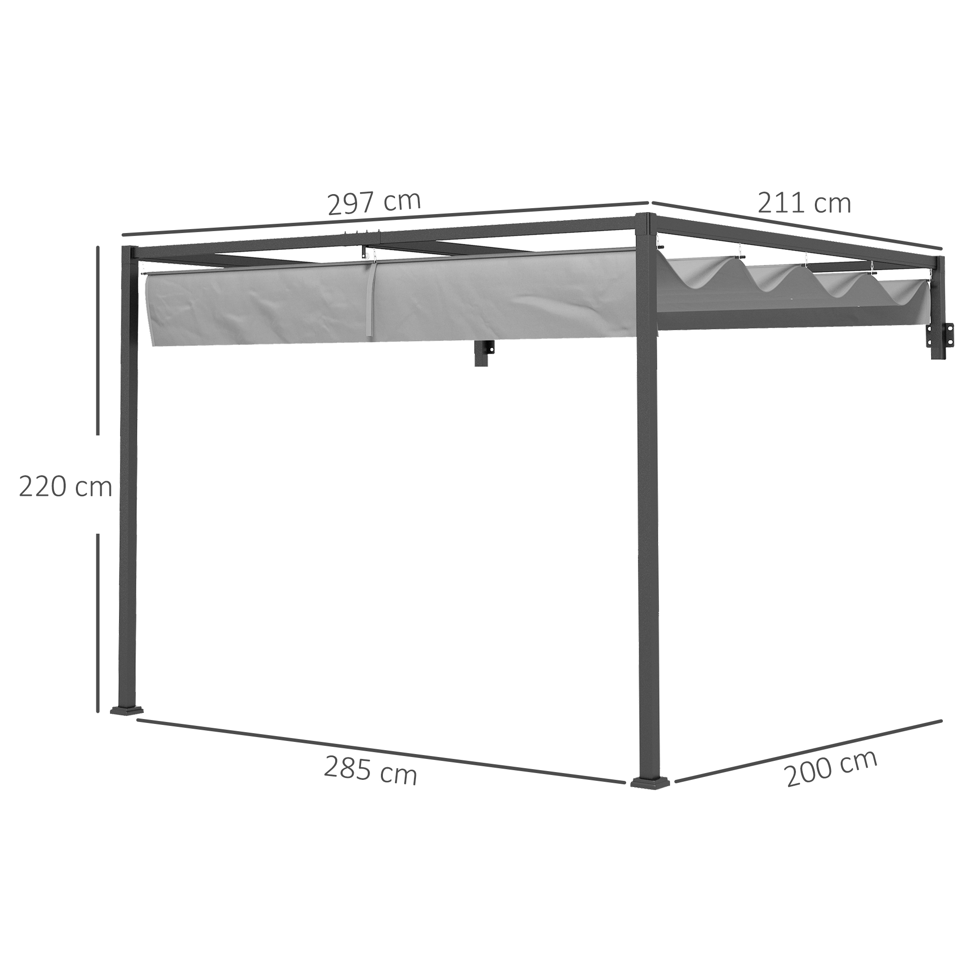 2 x 3(m) Lean To Steel Pergola, with Moving Fabric Canopy - Dark Grey ...
